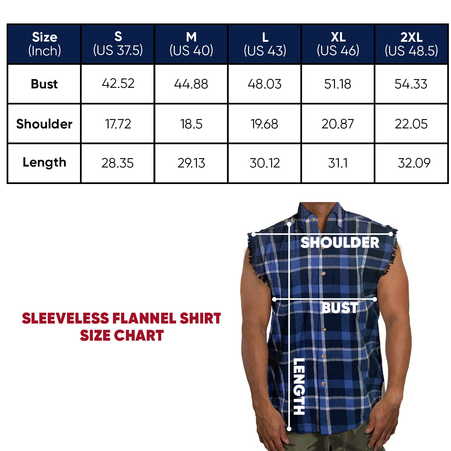 Aligro - Blue Sleeveless Flannel Plaid Shirts for Men Casual Button Down Cowboy Vest Shirts (Size S)