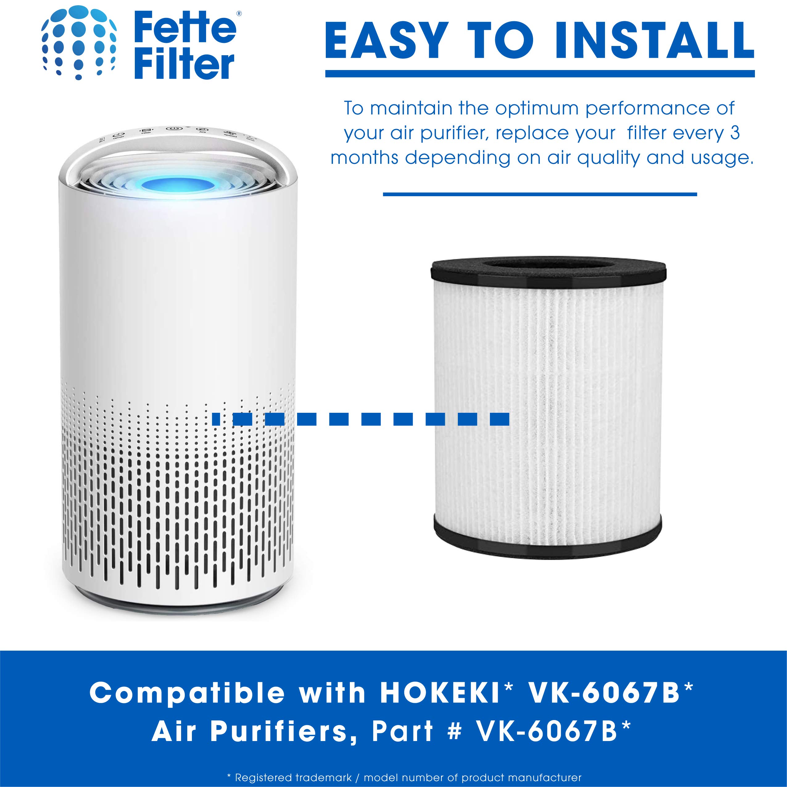Fette Filter - VK-6067B H13 True HEPA Filters Compatible with HOKEKI VK-6067B & Vremi True Hepa Air Purifiers H13 with Activated Carbon- Pack of 2 (VK6067B)