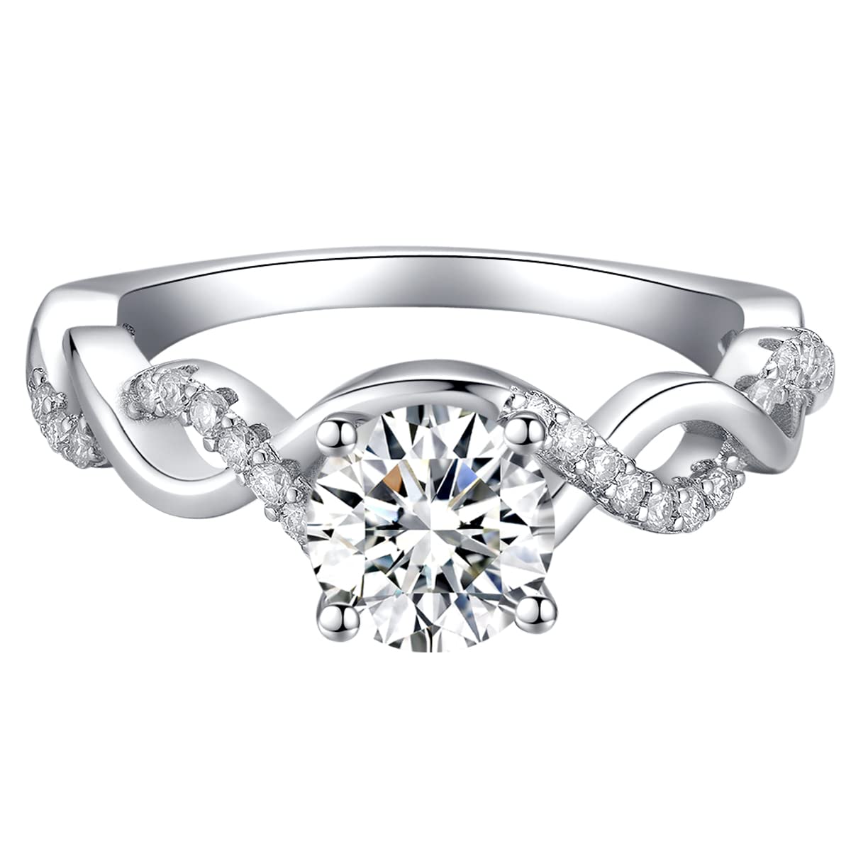 Auldey Engagement Rings For Women 1.2CT Twisted Platinum Plated Silver Ring Mossanite Wedding Ring for Her Size 6-9,7