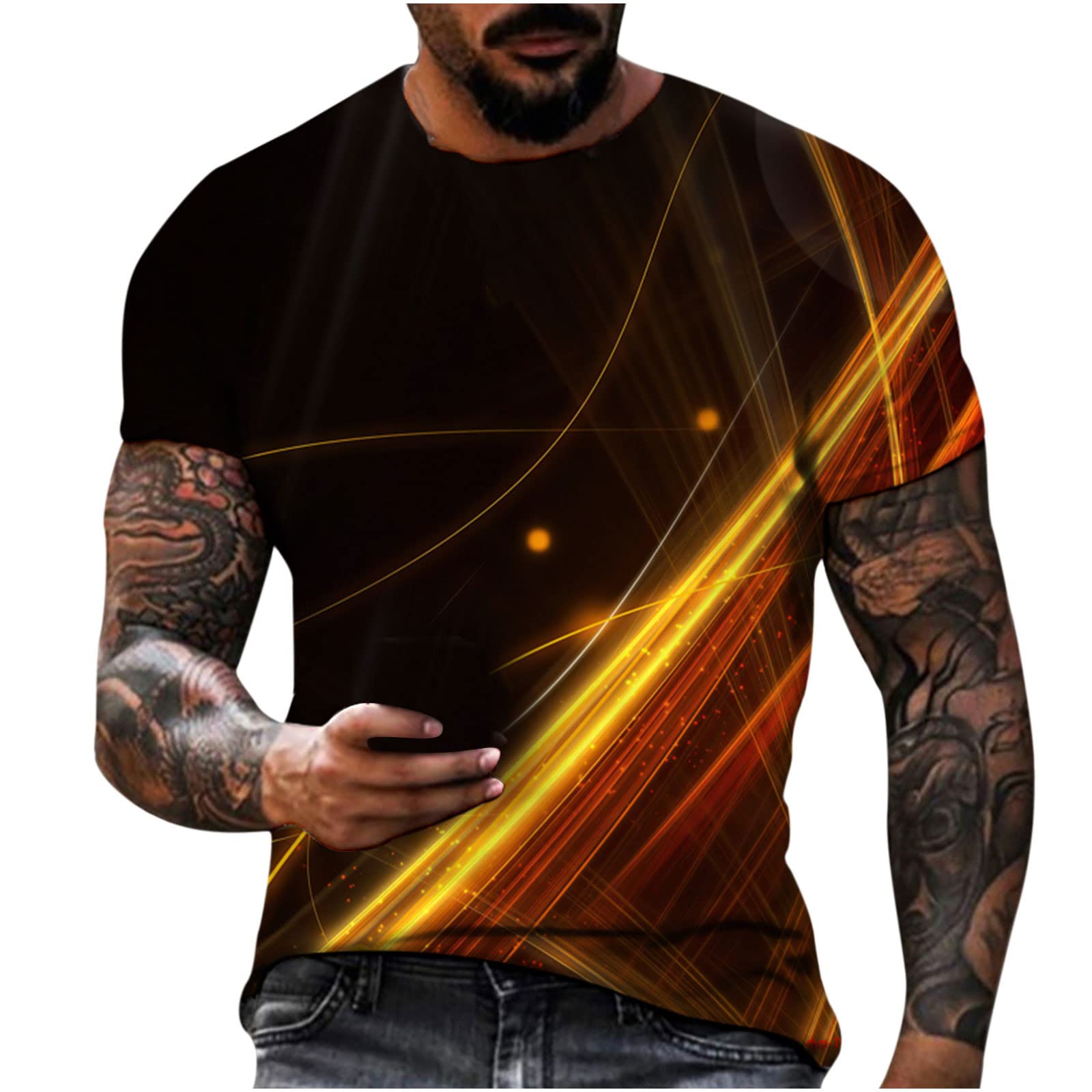 Bravetoshop Men's 3D Printing T-Shirt Colorful Novelty Graphic Short Sleeve Tee Tops Casual Slim Fit T Shirts (Yellow,L)
