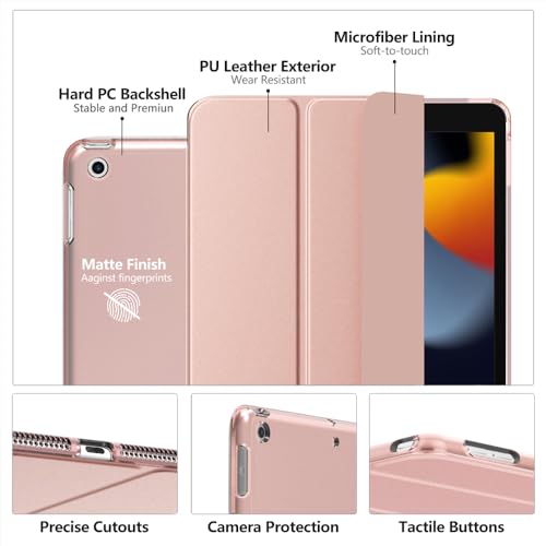 Moko Case for iPad 10.2 iPad 9th Generation 2021/ iPad 8th Generation 2020/ iPad 7th Generation 2019, Slim Stand Hard Back Shell Smart Cover Case for iPad 10.2 inch, Auto Wake/Sleep, Rose Gold