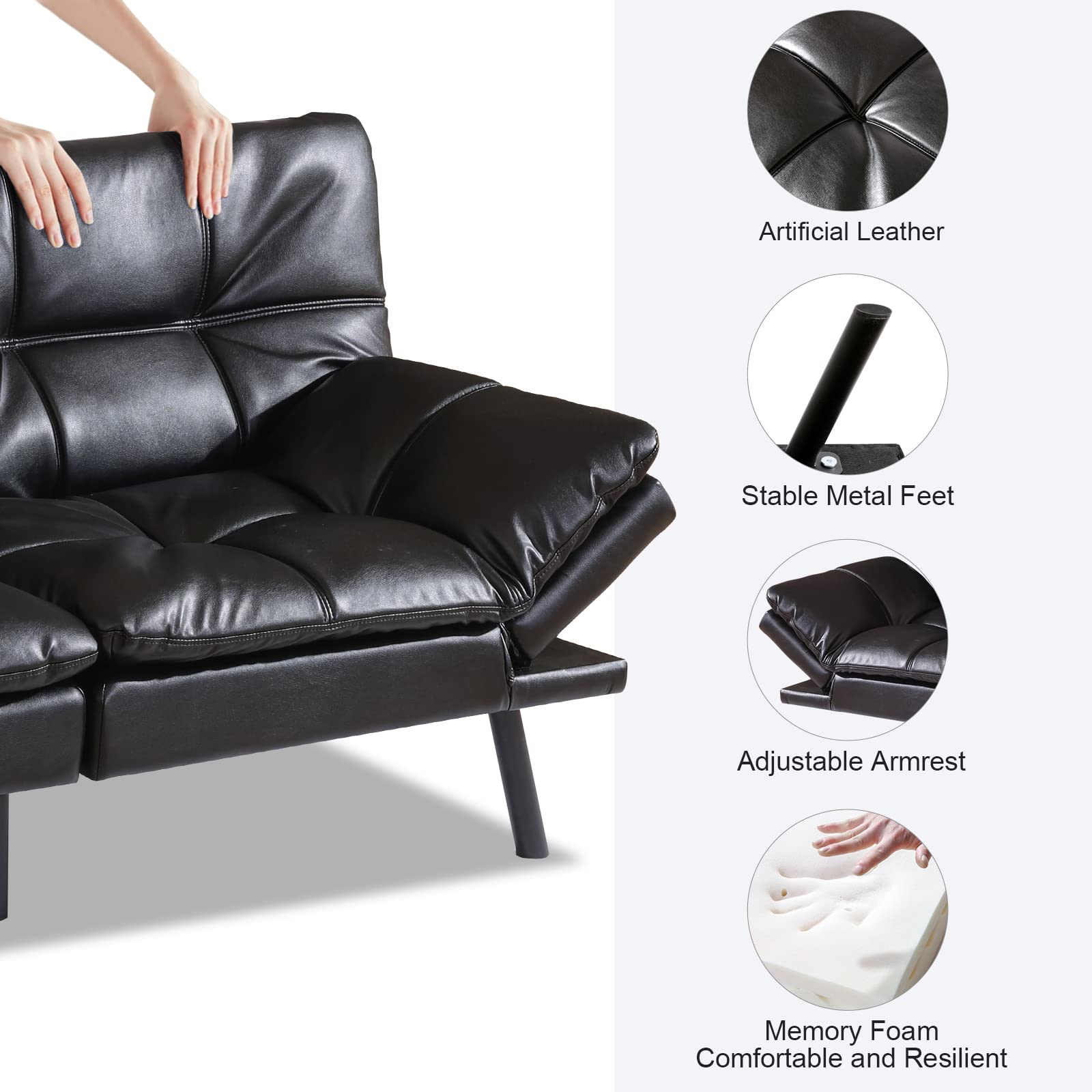Maxspeed Futon Sofa Bed,Sleeper Memory Foam Sofa Bed Couch,Futon Convertible Sofa Bed Small Couch,Sofa Couch for Living Room Apartment Office.(Black)