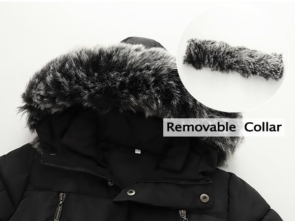 YAGATA Toddler Coat Thicken Fur Collar Hoodie Down Toddler Jacket Warm Toddler Winter Puffer Jacket Black 1-2T 90
