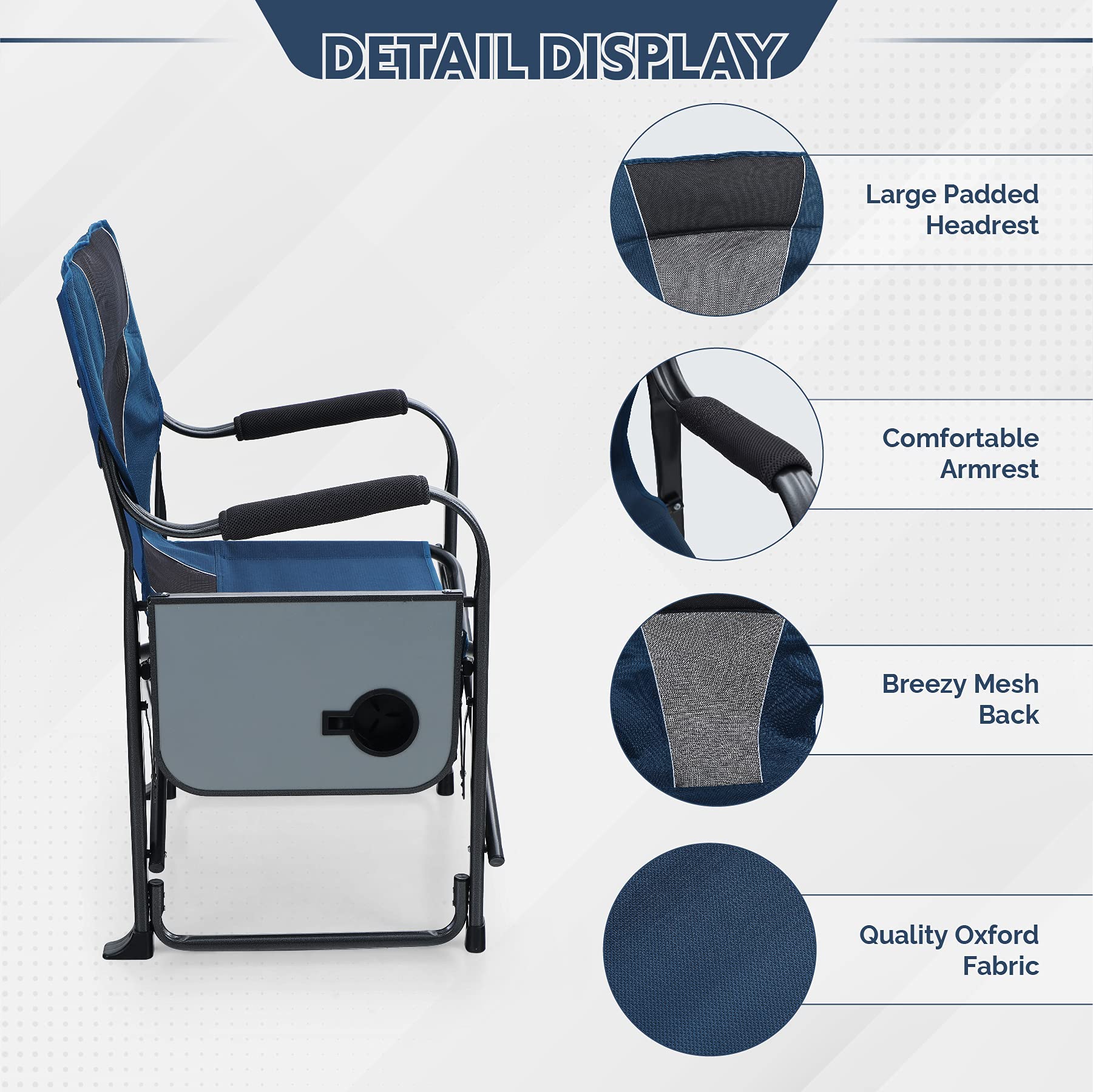 ALPHA CAMP Oversized Folding Director Chair Outdoor Heavy Duty Camping Chair with Side Table and Cooler Bag for Picnic, Hiking, Fishing, Supports 350LBS
