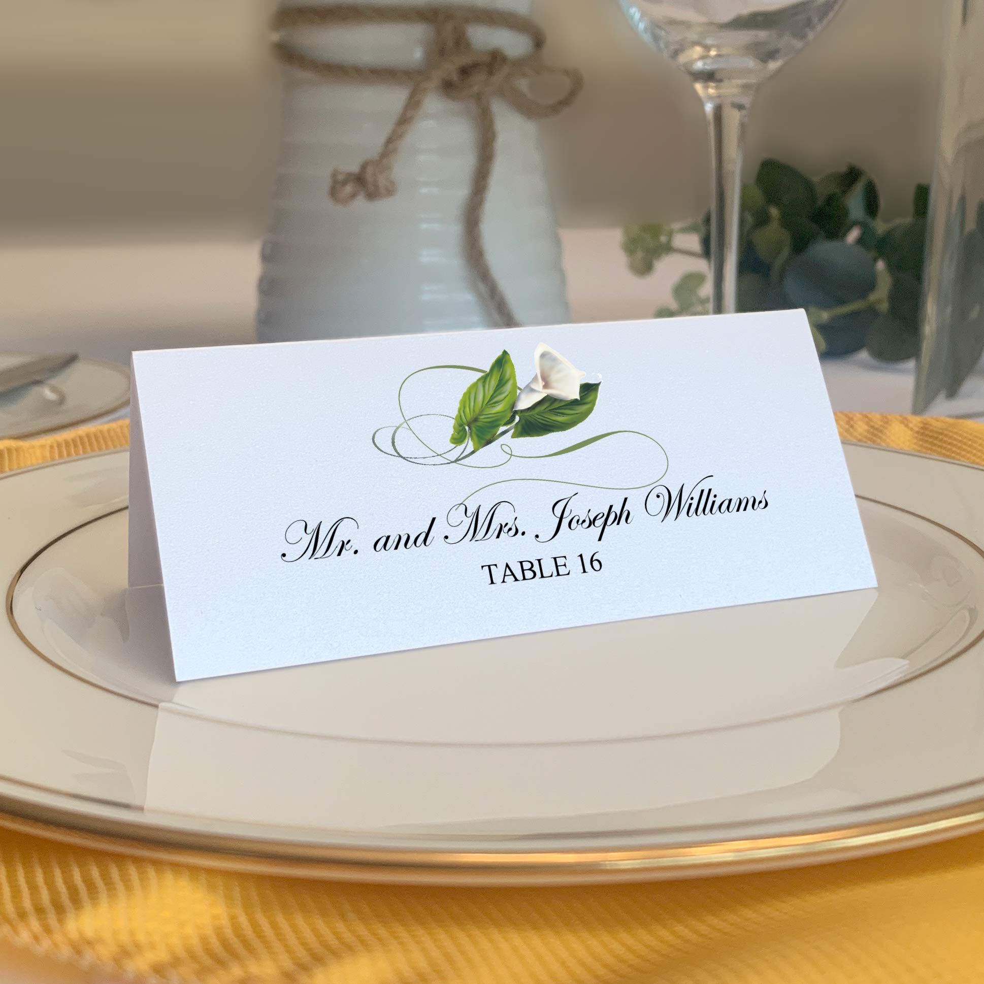 Calla Lily Swirl Printable Place Cards, Set of 60 (10 Sheets), Laser & Inkjet Printers - Wedding, Party, Dinner, and Special Events - Made in the USA