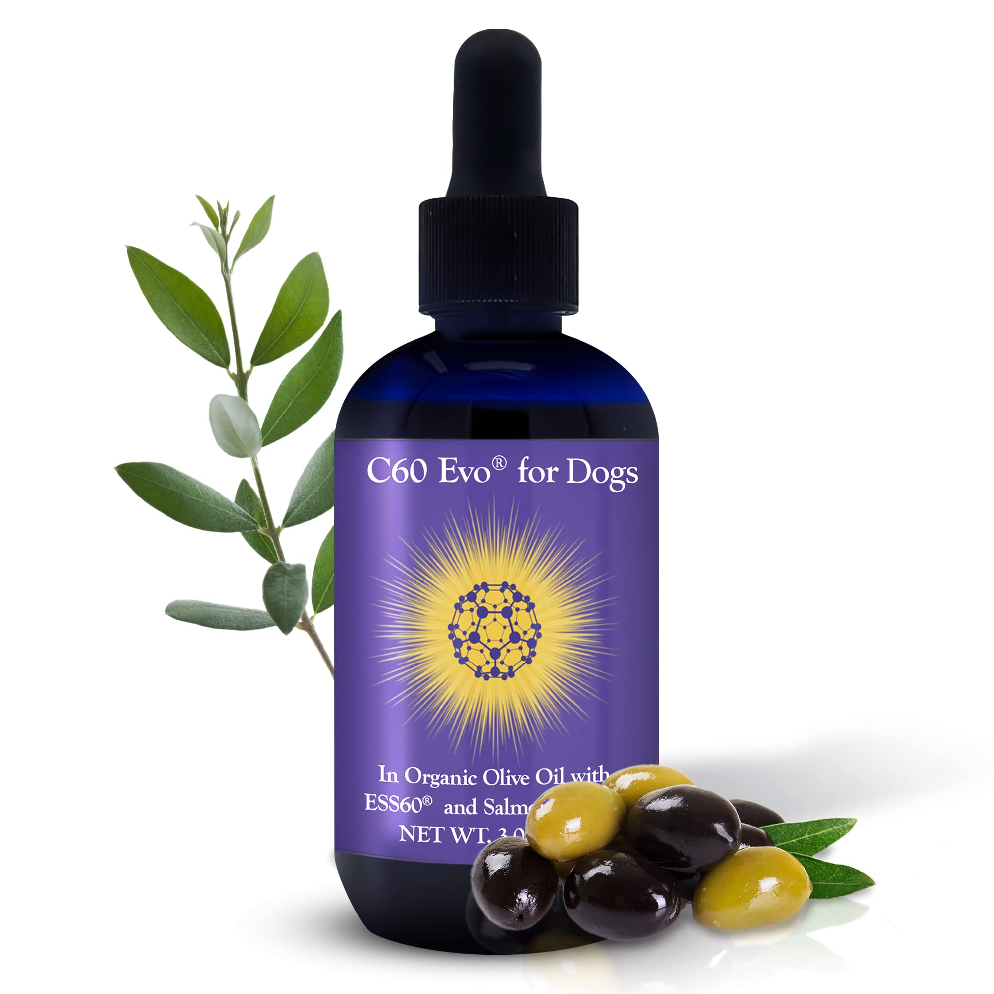 C60 Evo Dog Supplement, Pure ESS60 in Extra Virgin Olive Oil for Dogs, All-in-One Dog Immune Supplement, Dog Joint and Energy Support, Infused with Natural Bacon Essence, 3 oz - C60 Evo