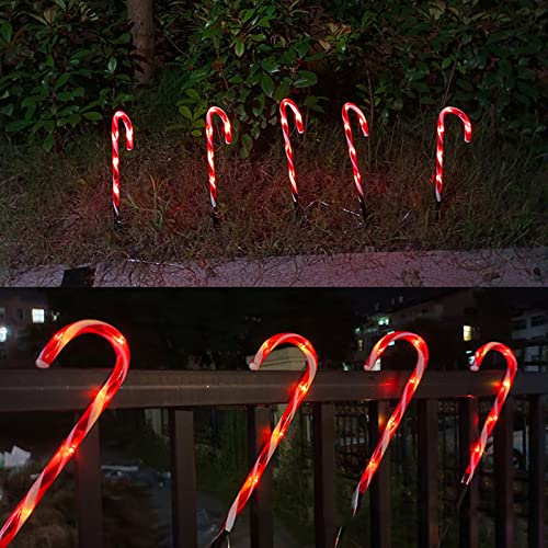 fengchensety Led Christmas Candy Cane Lights Set Solar Panel or Battery Powered Stake Light for Home Garden Passage Courtyard Decoration Outdoor Lawn Lamp Christmas Candy Cane Light