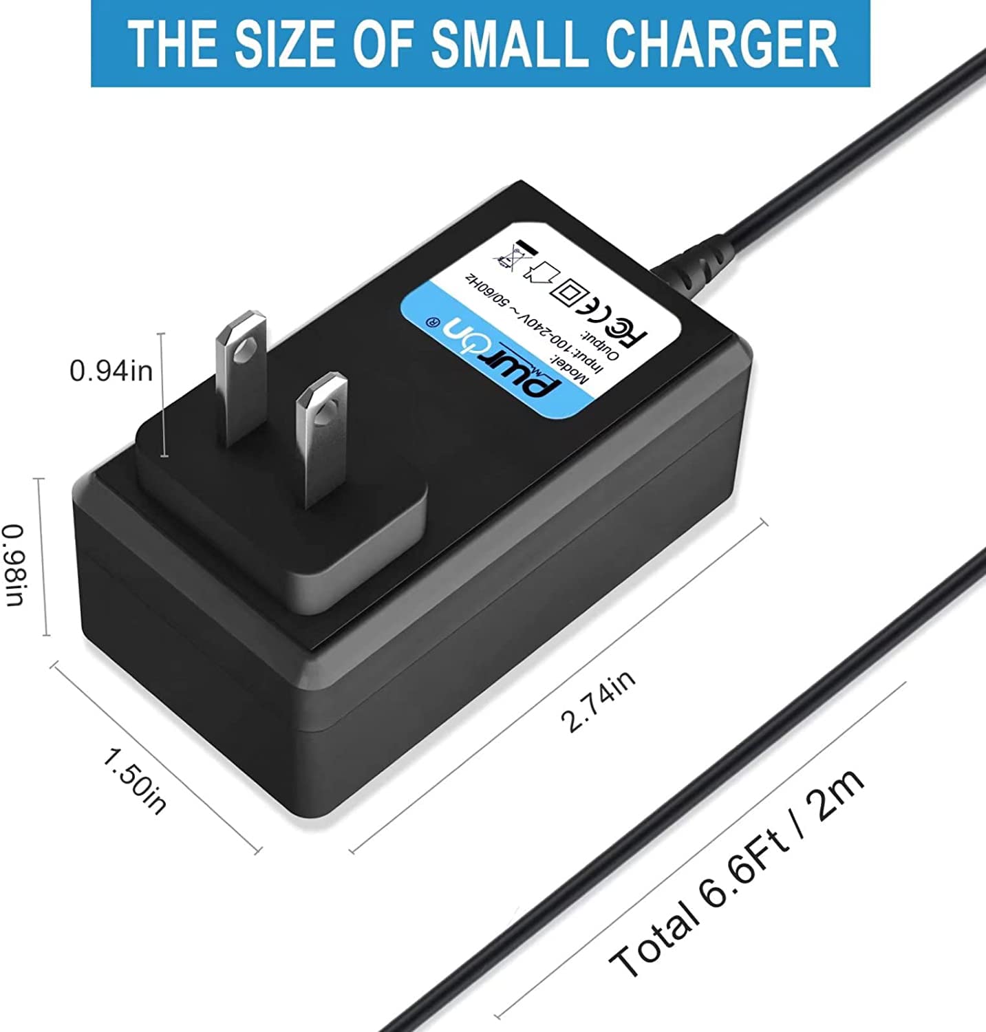PwrON (6.6FT Cable) 7.5V 2A AC DC Adapter Compatible with for 400mA 500mA 800mA 1000mA DC Adapter Power Supply 5.5mm*2.1mm/2.5mm with Positive Center