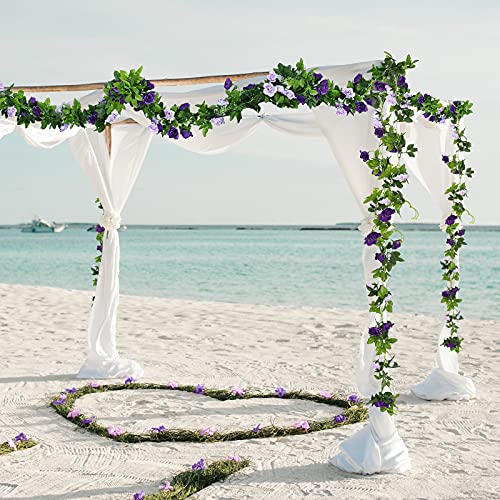 Floweroyal 2 Pack Artificial Flower Garlands 15.8FT Fake Rose Vines Silk Flowers Hanging Rose Ivy for Wedding Arch Party Home Garden Wall Decor (Purple)