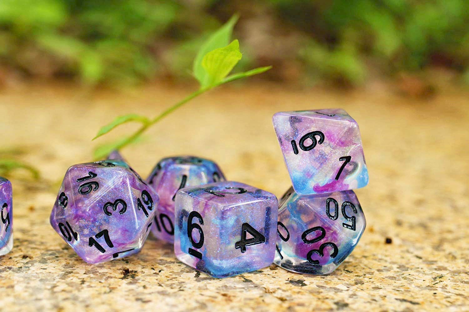Dice DND Polyhedral Dice RPG Dice for Dungeons and Dragons,Pathfinder,MTG,D&D,Role Playing Games Black Green Transparent Dice with Color Changing Glitter