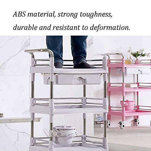 AUNEVN Movable Carts, Kitchen Storage Hand Trucks, 3 Shelf Storage Hand Trucks, Stainless Steel and Abs Trolley with Handle Adjustable Dirt Bucket,Rolling Equipment Cart/White/54X37X100Cm