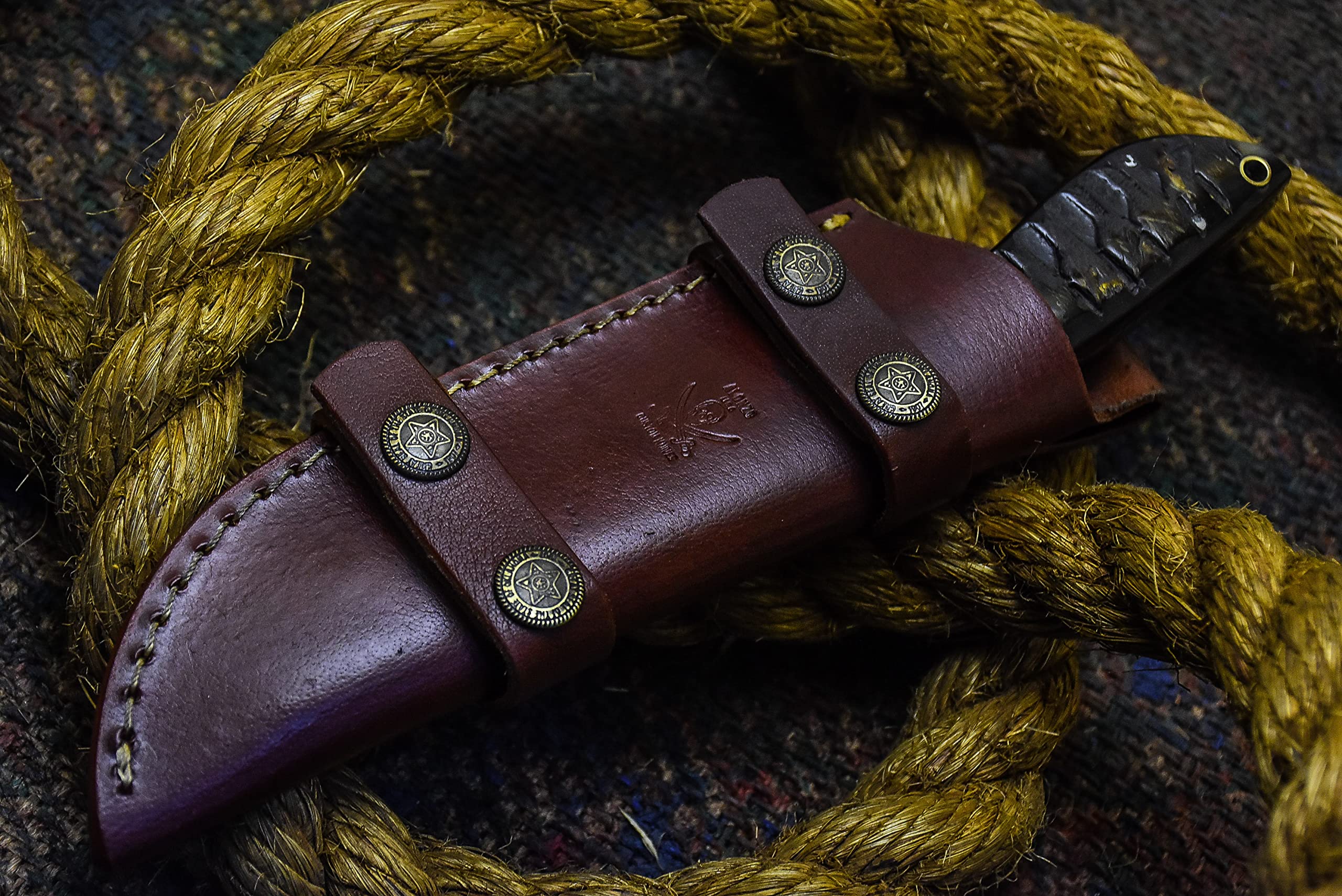 Alonzo Beautiful Damascus Knife Made of Remarkable Damascus Steel Ram Handle-Ideal Hunting Fixed Balde Brass Tube Knife with Sheath 26202