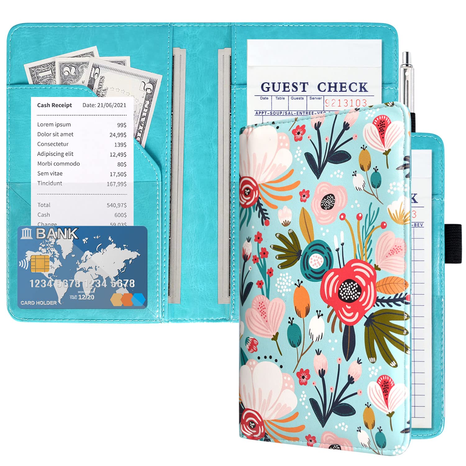 ACdream Server Books for Waitress, Guest Book Note Pad, Cute Pocket Leather Money Organizer Wallet, Cash Check Bill Receipt Holder Presenter, Waiter Accessories Fit Server Apron