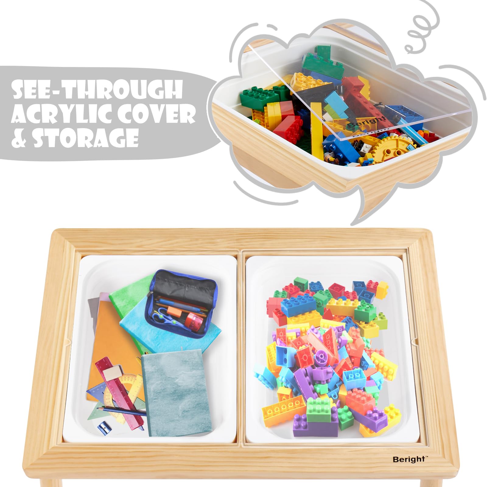Beright Kids Table with 2 Acrylic Panels, Indoor Sensory Table Play Sand Table for Kids, not with Storage Bin, Perfect Choice for Christmas Thanksgiving Gift