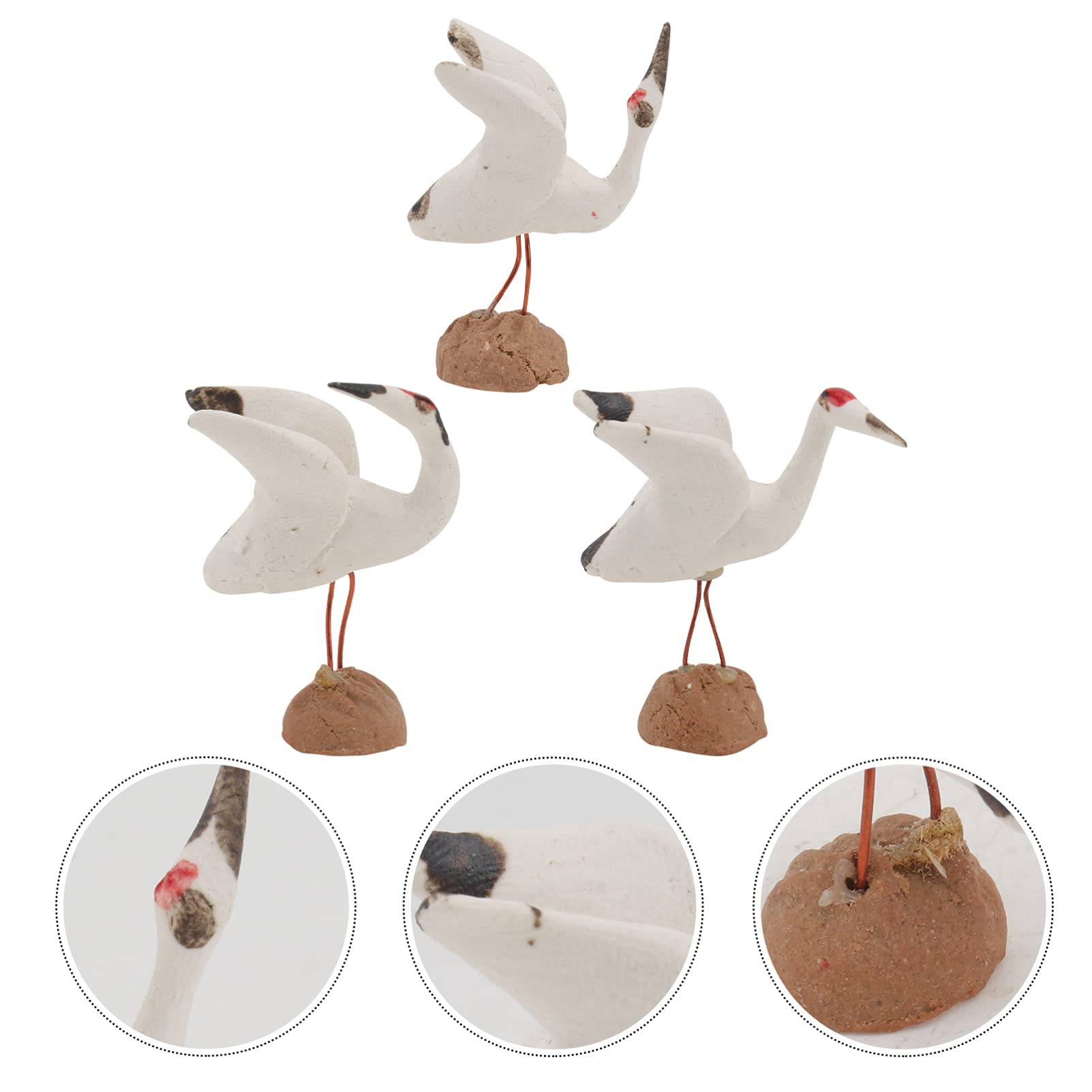 YARNOW 3pcs Miniature White Crane Statue Ceramics Chinese Bird Figurines Ornament for Fish Tank Bonsai Landscape Fairy Garden Decoration