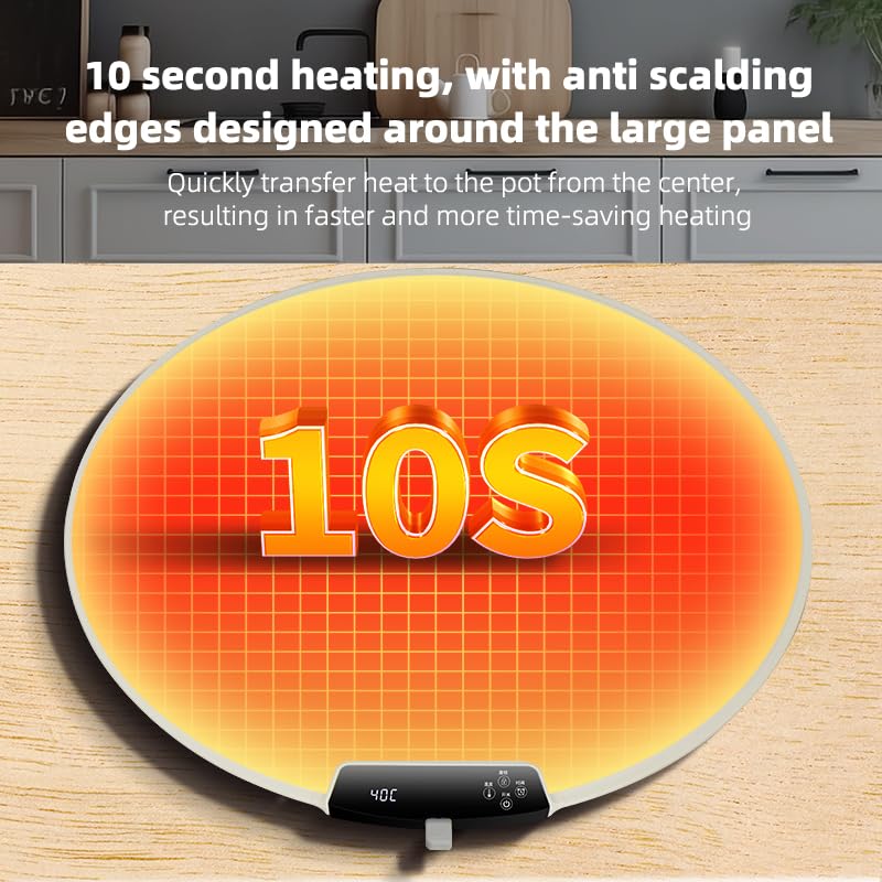 Portable Electric Round Warming Tray, Foldable & Roll up Silicone Heating Mat Pad for Food, Flexible Plate Warmer for Kitchen Travel Party,10s Fast Heating, Adjustable 9 Temperature Setting (Round)