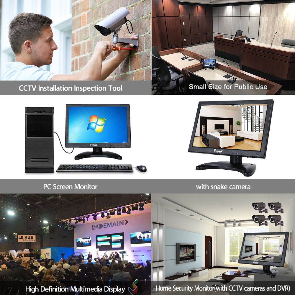 Eyoyo 10 Inch IPS LCD Monitor 1280x800 Resolution Support HDMI VGA BNC AV Input for PC TV Security Display(10 inch)