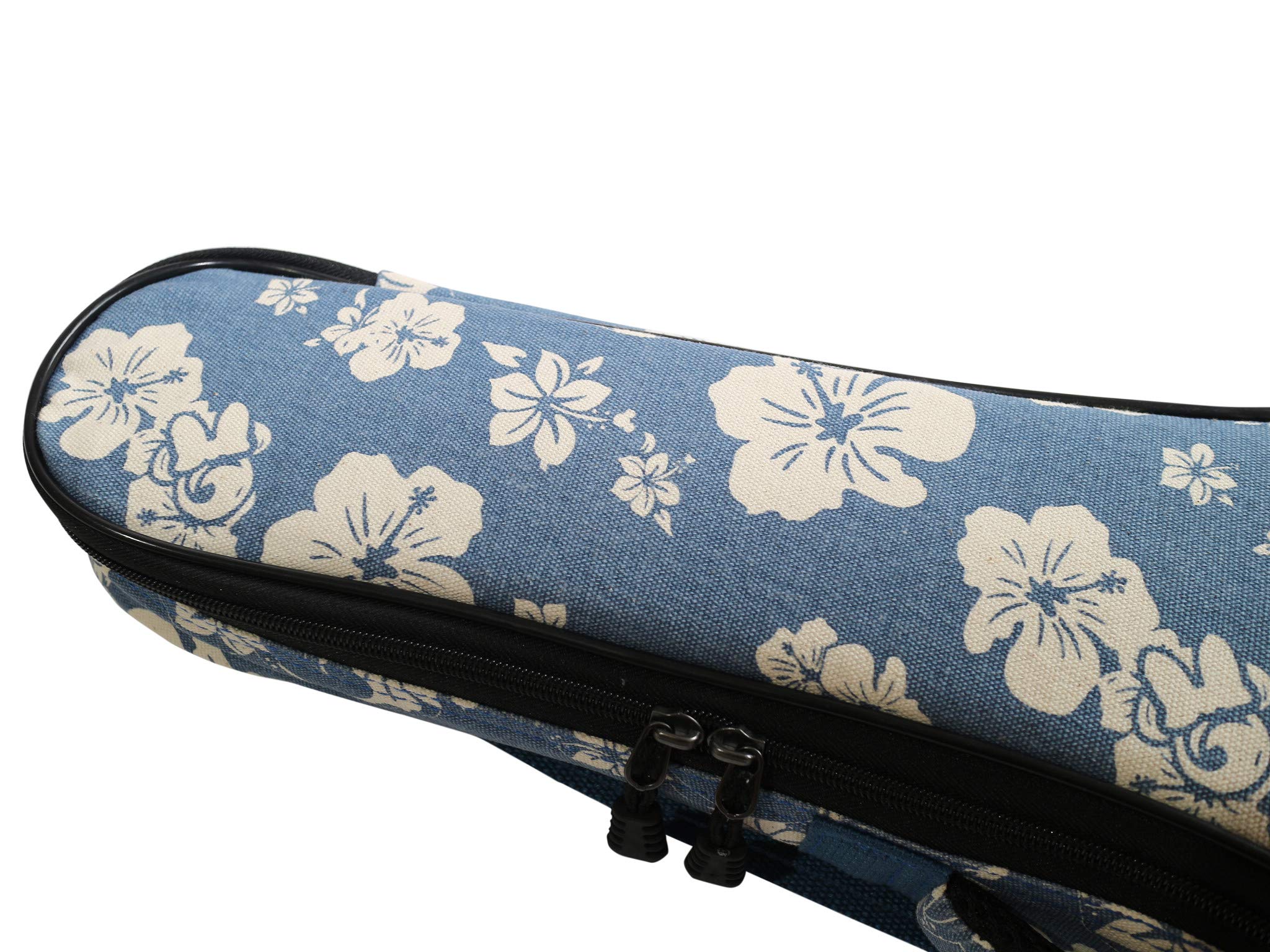 MUSIC FIRST Original Design 0.5" Thick Padded Hawaii Style “Blue and White Plumeria” Canvas Ukulele Case, Ukulele Bag, Ukulele Cover,(Fit for 26~27 inch Tenor Ukulele)