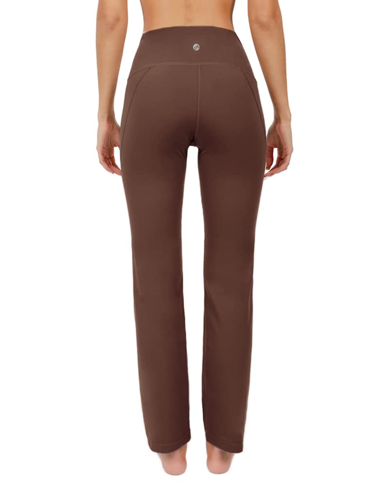 Aurgelmir Womens Fleece Lined Straight Leg Yoga Pants Bootcut Workout Running Work Pants Coffee