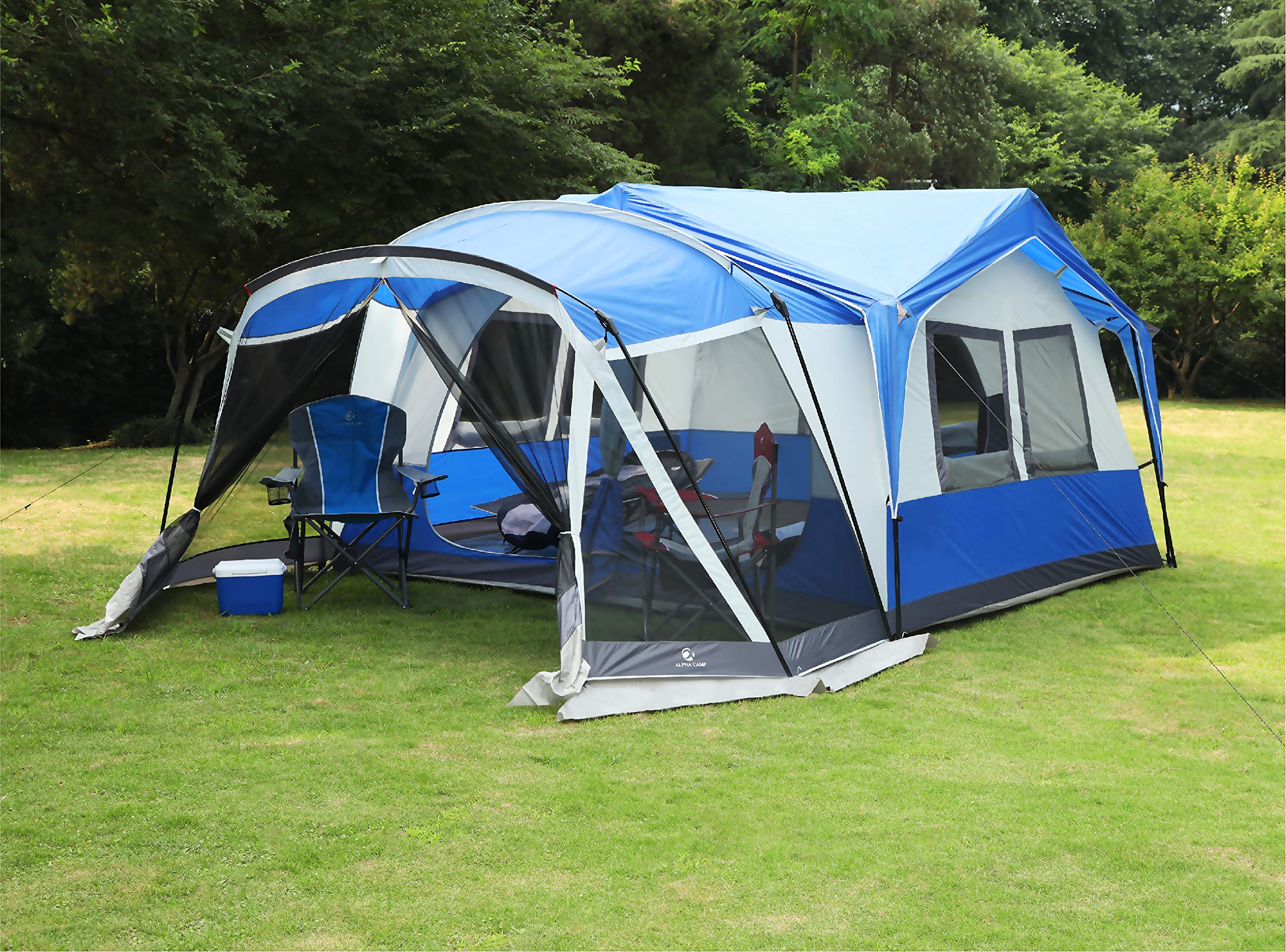 ALPHA CAMP 10-12 Person Family Camping Tent with Screen Room Cabin Tent Design - 19' x 12'