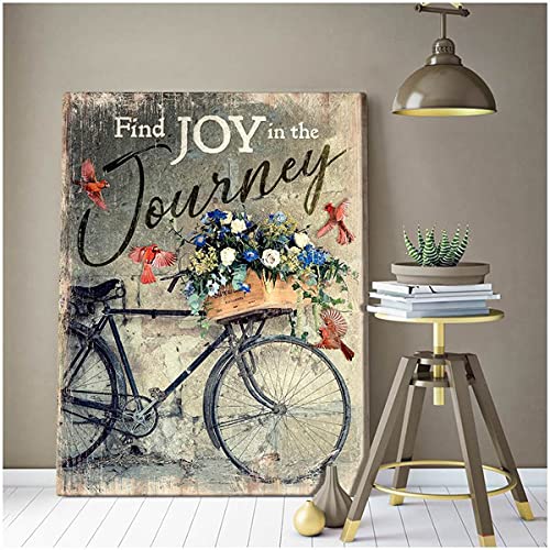 Find Joy in Journey Cardinal Flower Bicycle Poster Tin Sign Street Garage Home Bar Wall Decoration Crafts Metal Tin Sign 8x12 Inch