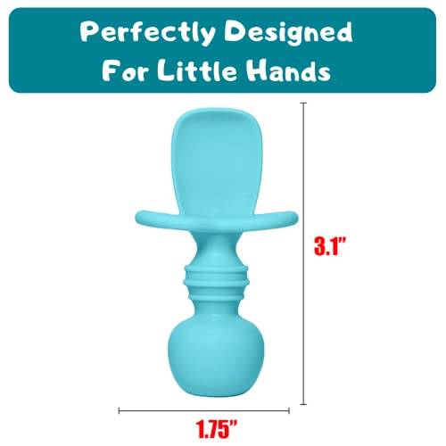 Silicone Baby Feeding Set | Suction Plate for Toddlers + Pocket Bib + Bendable Spoon | BPA Free | Dishwasher, Microwave and Oven Safe (Blue)
