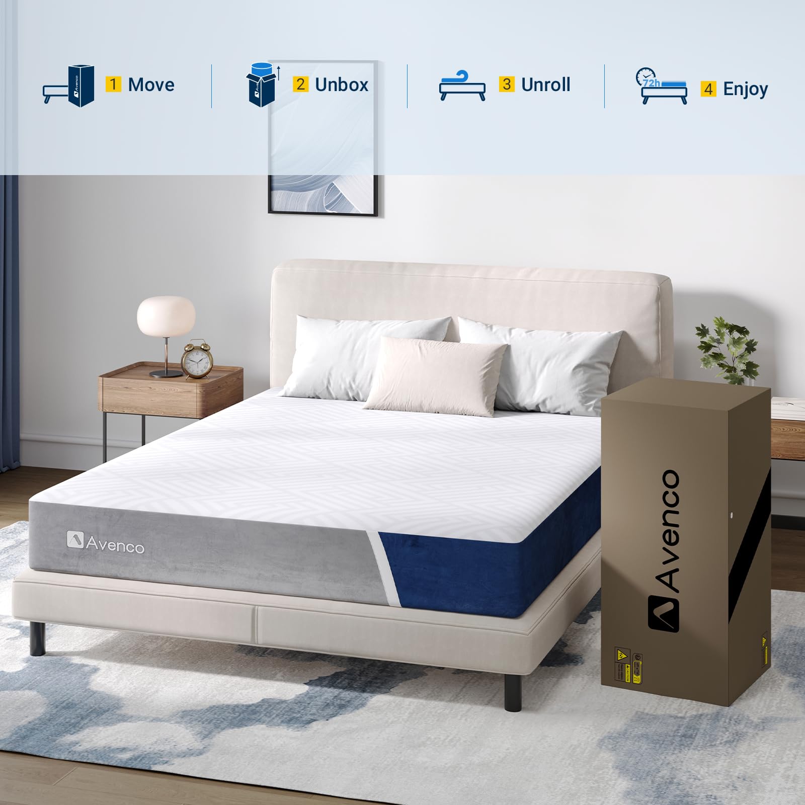 Avenco Queen Size Mattress, 12 inch Queen Mattress with Gel Memory Foam, Medium Firm, Mattress in a Box, Pressure Relief & Motion Isolation, CertiPUR-US Certified