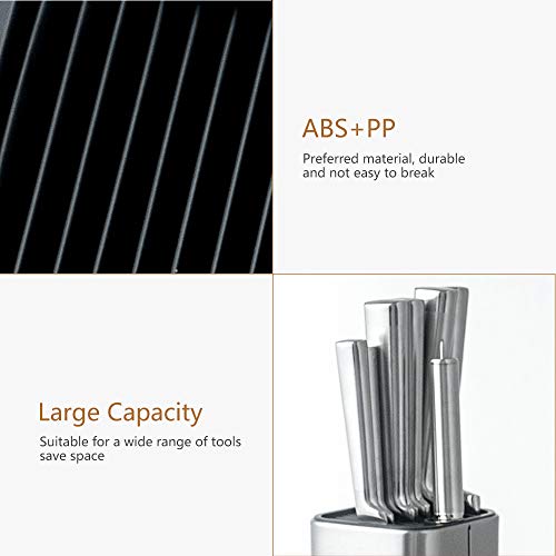 BOWONG Universal Knife Block, Stainless Steel Knife Holder Stand with Slots for Scissors and Sharpening Rod, Rectangular Knife Storage Stand Safe and Detachable for Easy Cleaning