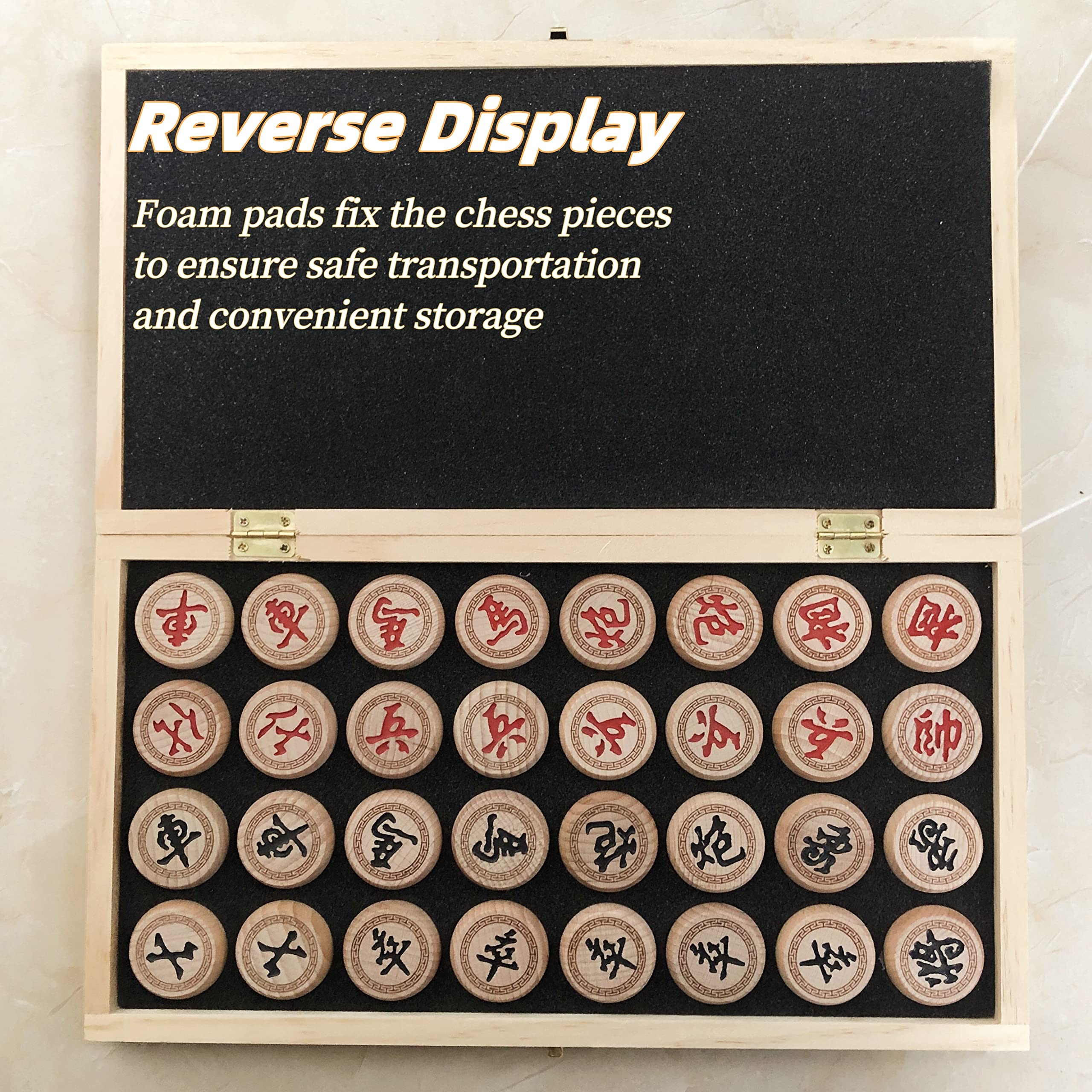 Luoyer 14 Inch Wooden Foldable Chinese Chess Xiangqi Travel Game Set with Wooden Chess Pieces Traditional Tabletop Strategy and Skill Game for Teens Adults