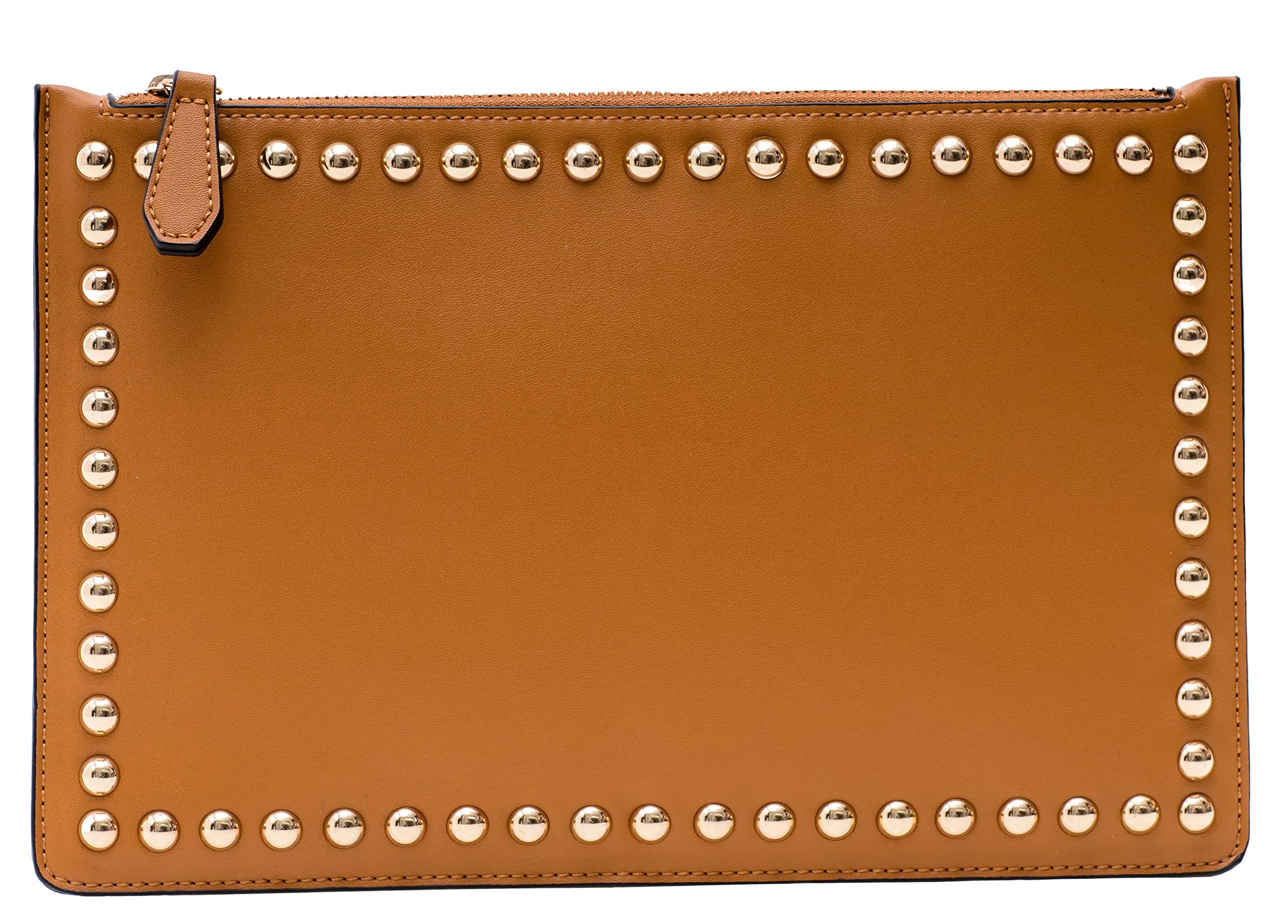ANYHAN envelop clutch decorated with gold dorm rivets is crafted in beautiful and durable saffiano leather(PU) - Taupe