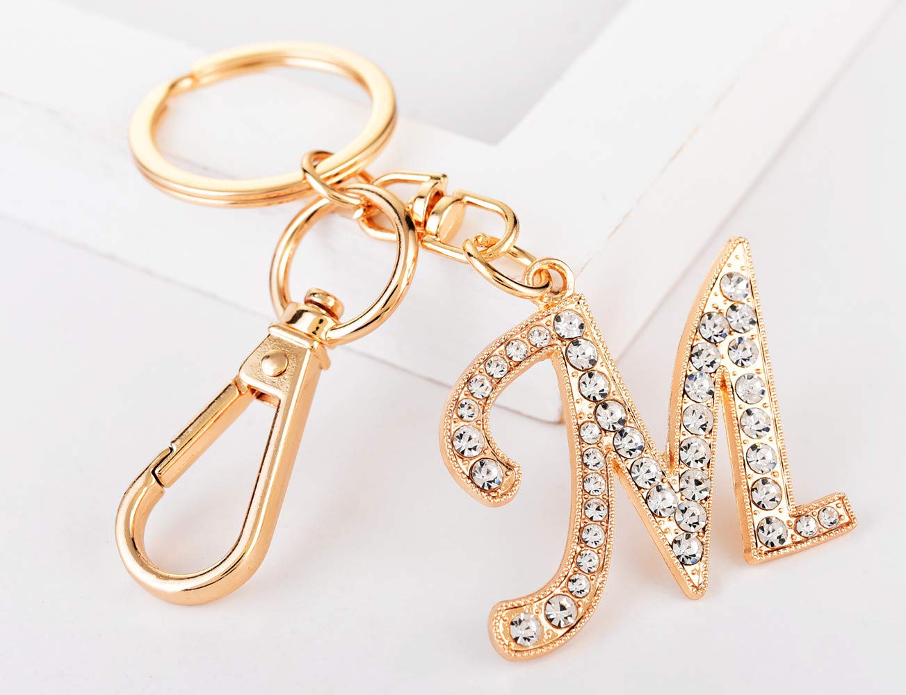 AlphaAcc Keychain for Women Purse Charms for Handbags Crystal Alphabet Initial Letter Pendant with Key Ring,Letter M