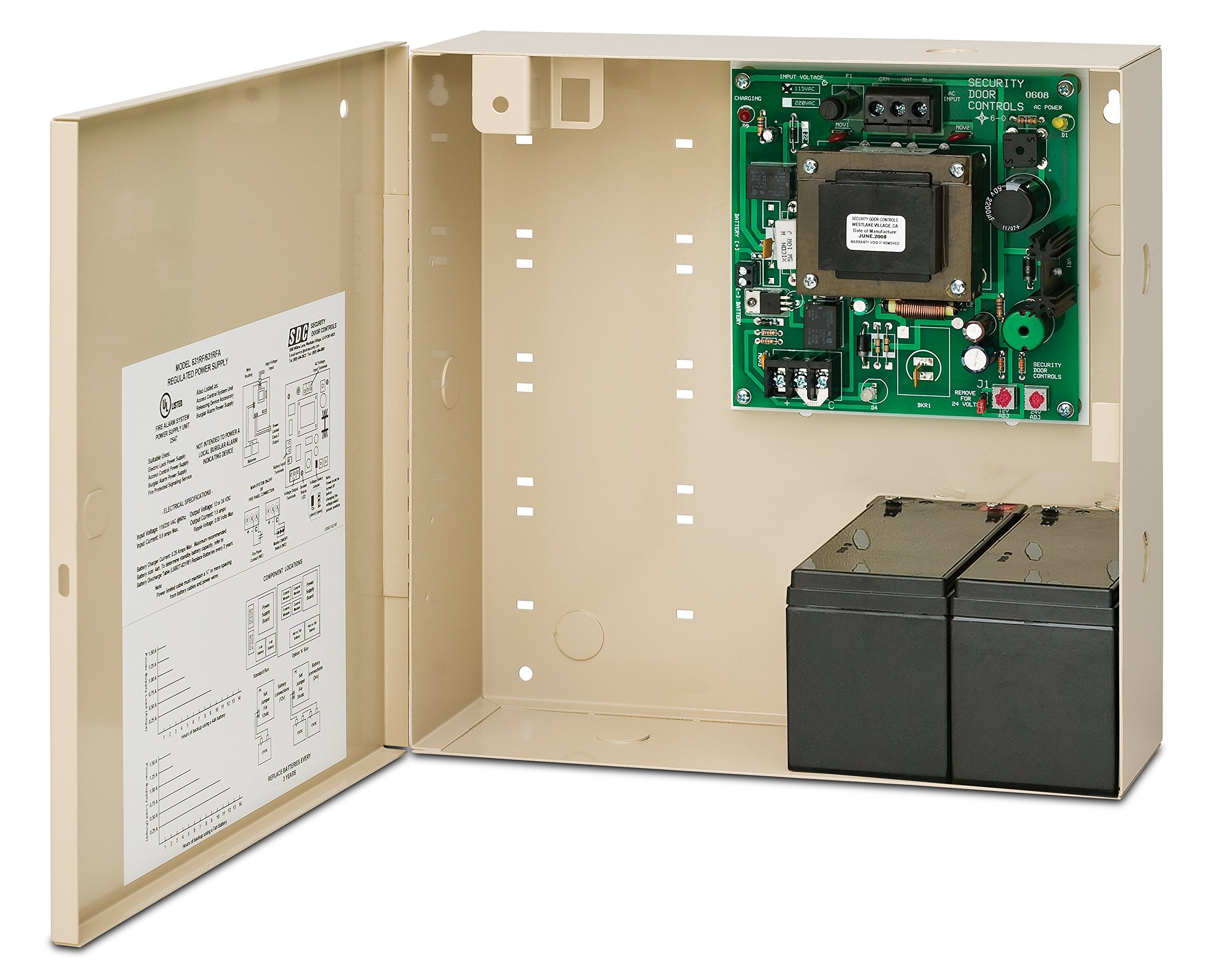 SDC 631RF Regulated Powersupply Box, 1.5 Amp, Class 2 Output, 12" Width x 12" Height x 3.75" Depth