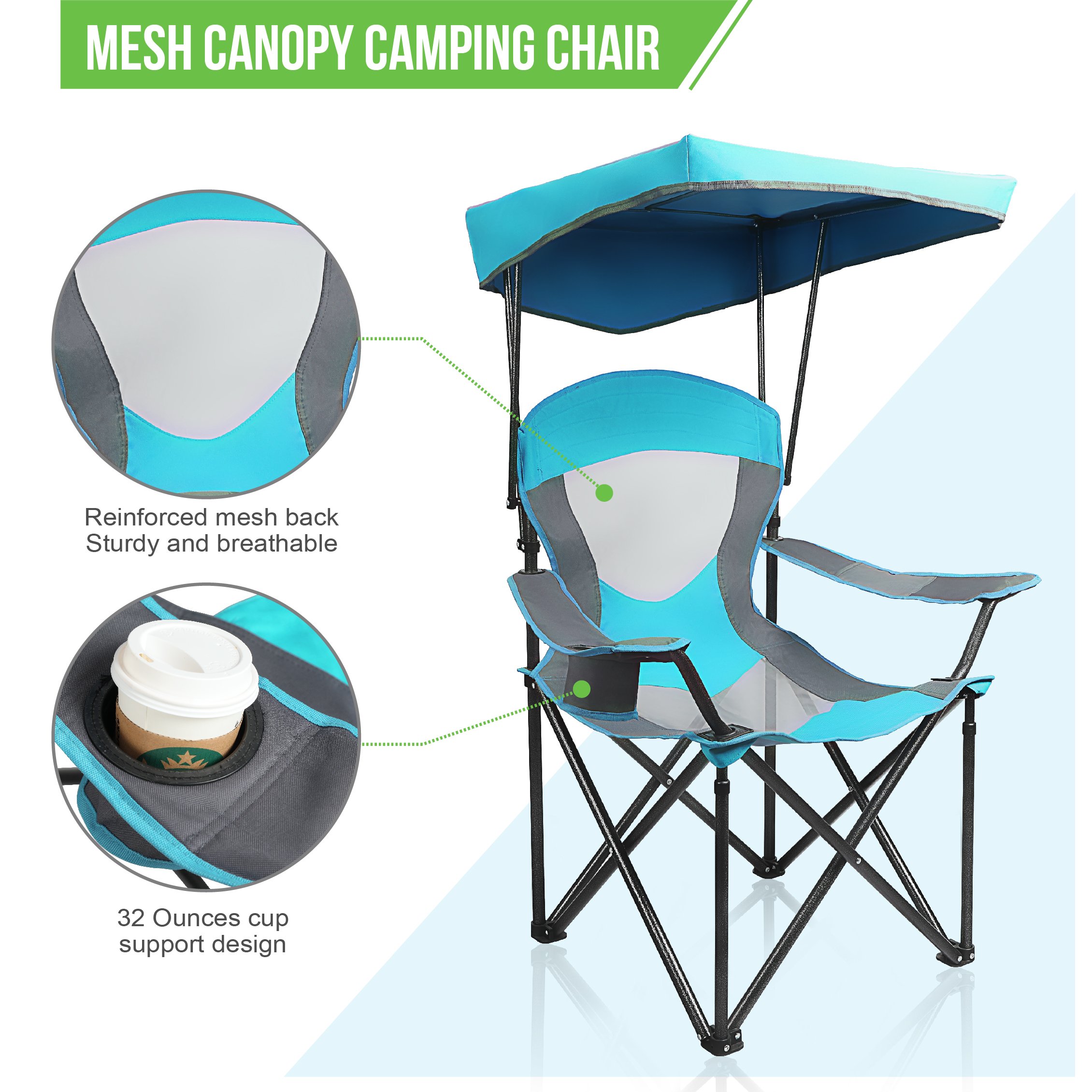 ALPHA CAMP Mesh Canopy Chair Folding Camping Chair - Royal Blue