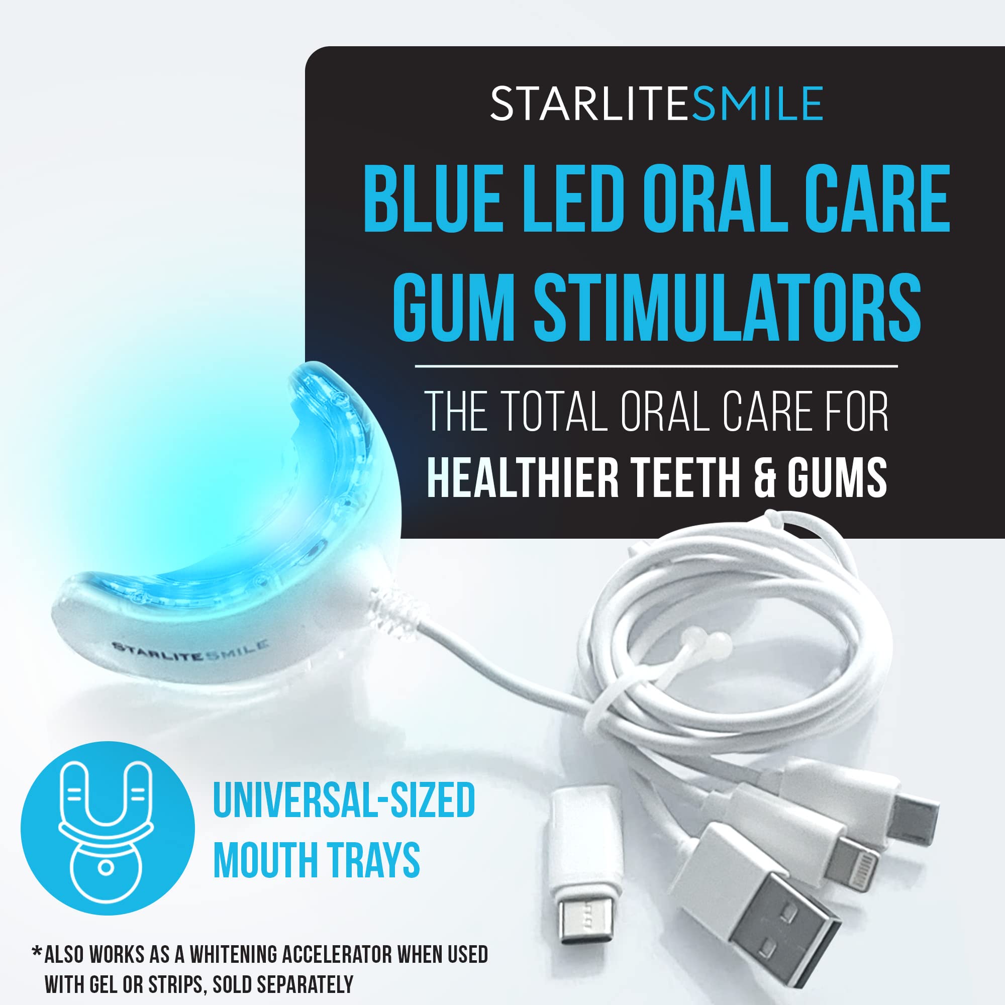 Oral Care Gum Light Tray from Starlite Smile for Android, iPhone, USB, USB-C Comes with Machine-Washable Mesh Storage Bag