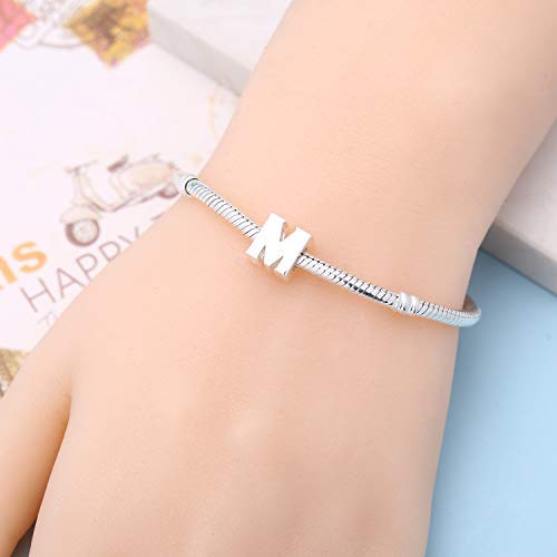 Alphabet Charms fit Pandora Bracelet 925 Sterling Silver Letter Charms Initial A-z Charm Beads for Bracelet(M)