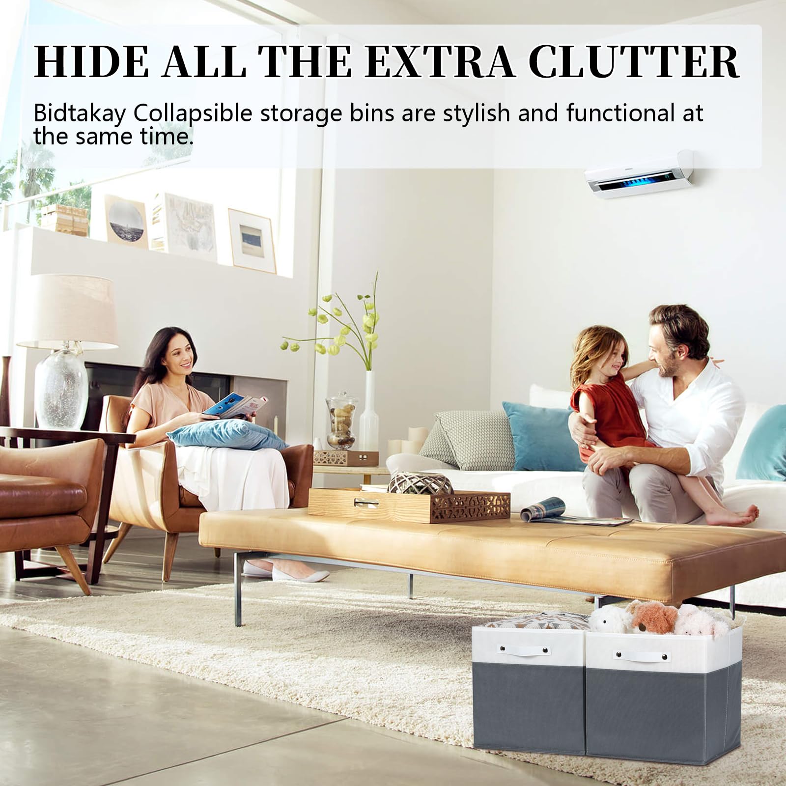 Bidtakay Collapsible Storage Bins 4-Pack Fabric Storage Cube Organizer with Handles 11x11x11 Inches Lightweight Clothes Baskets Waterproof Small Storage Cube Bins with Hard Board White/ Light Beige