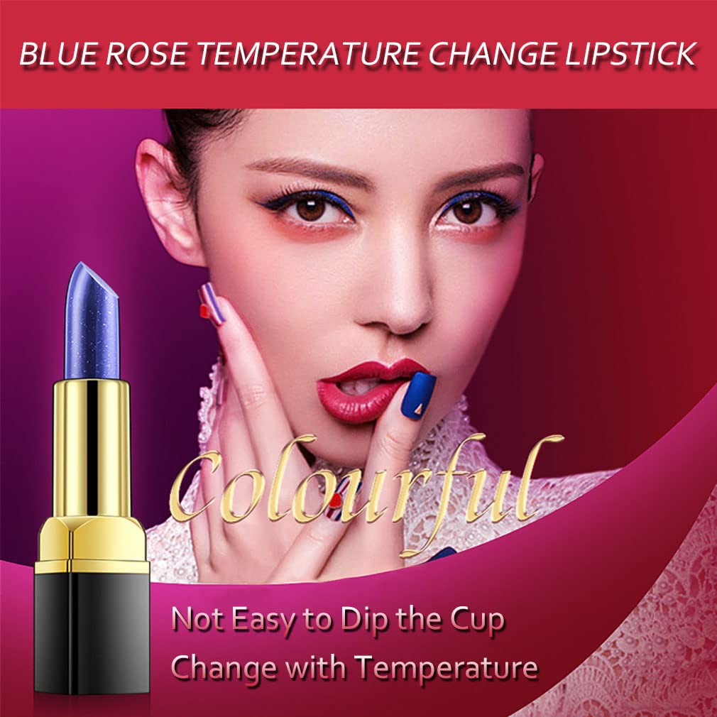 Ashudan 2 PCS Blue Shimmer Lipstick, Magic Temperature Changing Colors Lipstick (Blue Changed into Pink), Blue Lipstick That Turns Pink, Labial Magico Lips Moisturizer Lipstick for Women