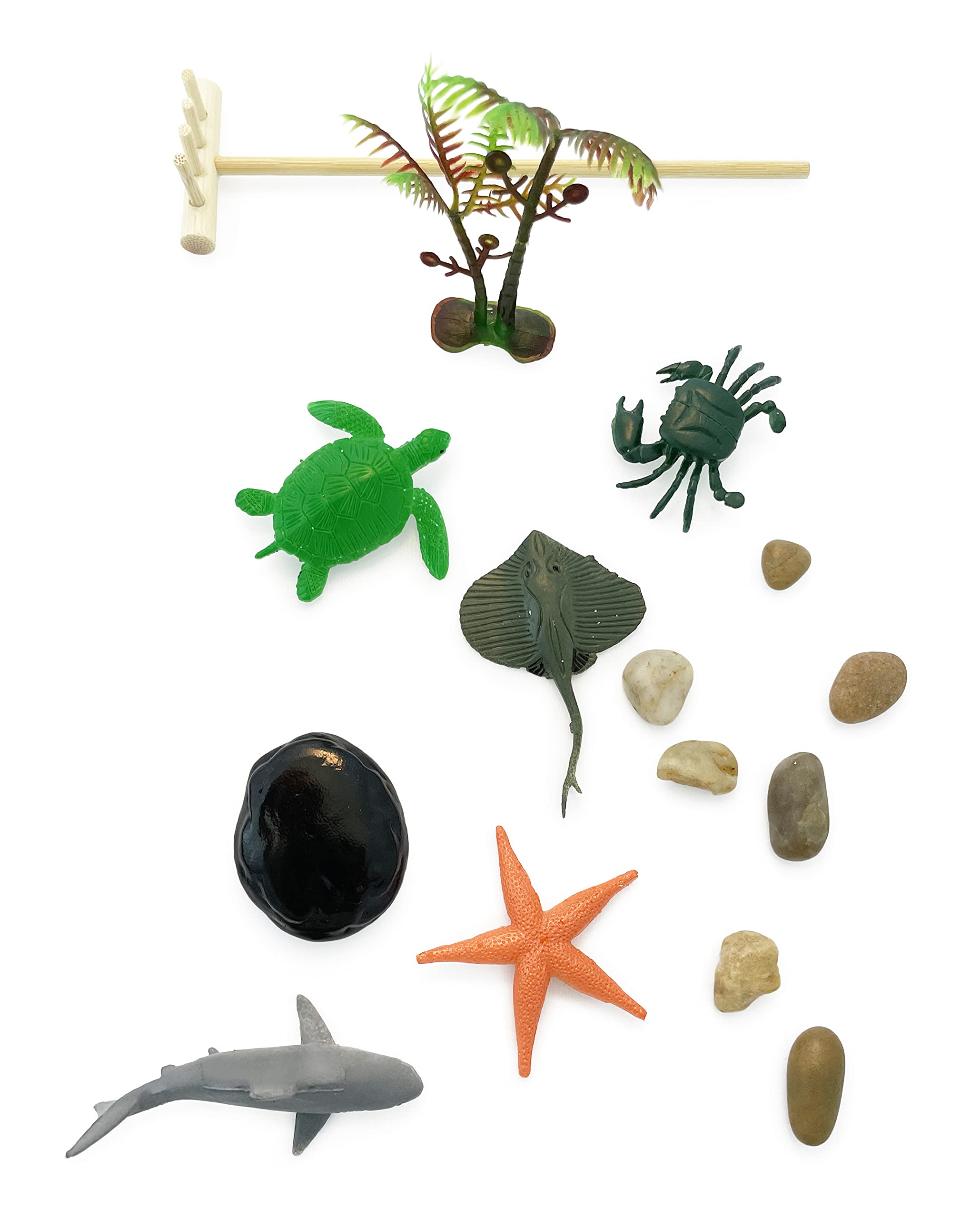 Japanese Zen Garden Mini Kit for Desk - Ocean Beach Theme - Relaxation, Meditation & Mindfulness - Gift for Birthdays, Christmas, Etc. - Includes Rake, Sand, 10+ Accessories! - Tray Diameter 8.5"