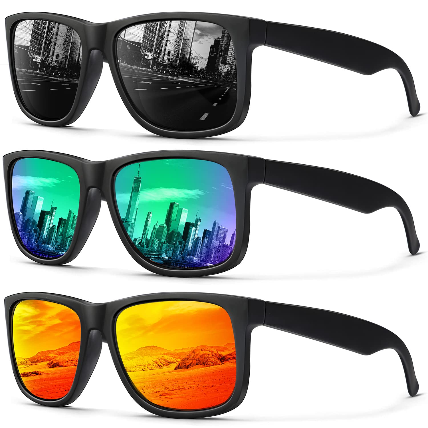 ANYLUV Mens Sunglasses Polarized, Vintage Sunglasses for Men Women UV Protection for Outdoor Fishing Driving (Grey/Green/Orange)