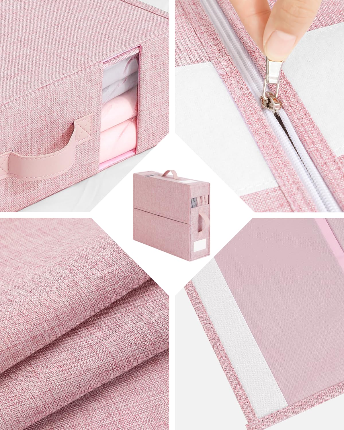 BESHOOME 4-Pack Bed Sheet Organizers and Storage, Queen/King Size (Pink), Foldable Sheet Organizer for Linen Closet, Fabric Storage Bins for Bedding Sheets,Duvet Covers and Pillow cases