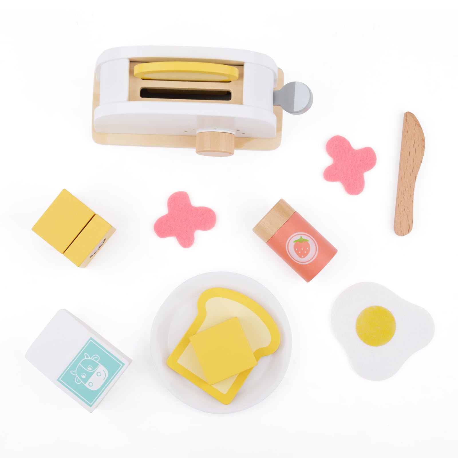 TOOKYLAND Wooden Pop Up Toaster Play Set, Play Toaster for Kid Kitchen, Wooden Play Kitchen Set with Accessories (10 pcs)β¦