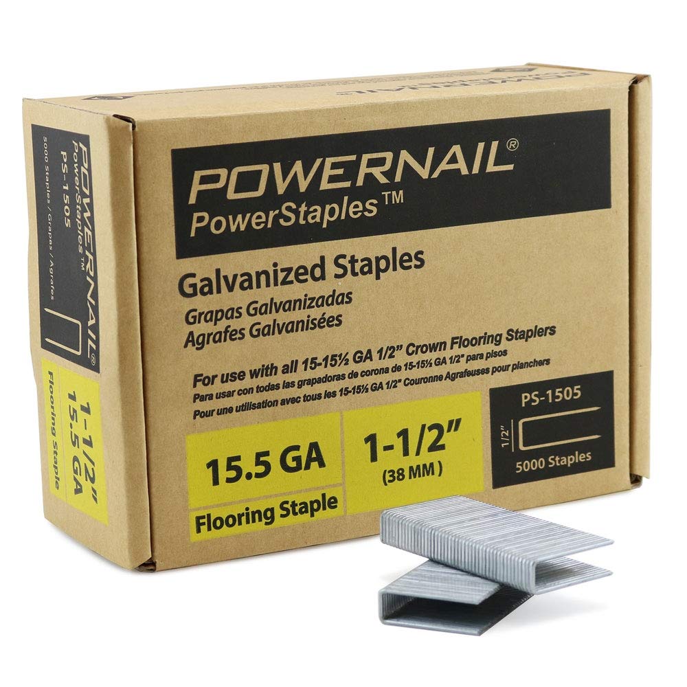 Powernail PS1505 15.5 Gauge 1-1/2 Inch Length 1/2 Inch Crown Hardwood Flooring Collated Galvanized Staples (Box of 5000)