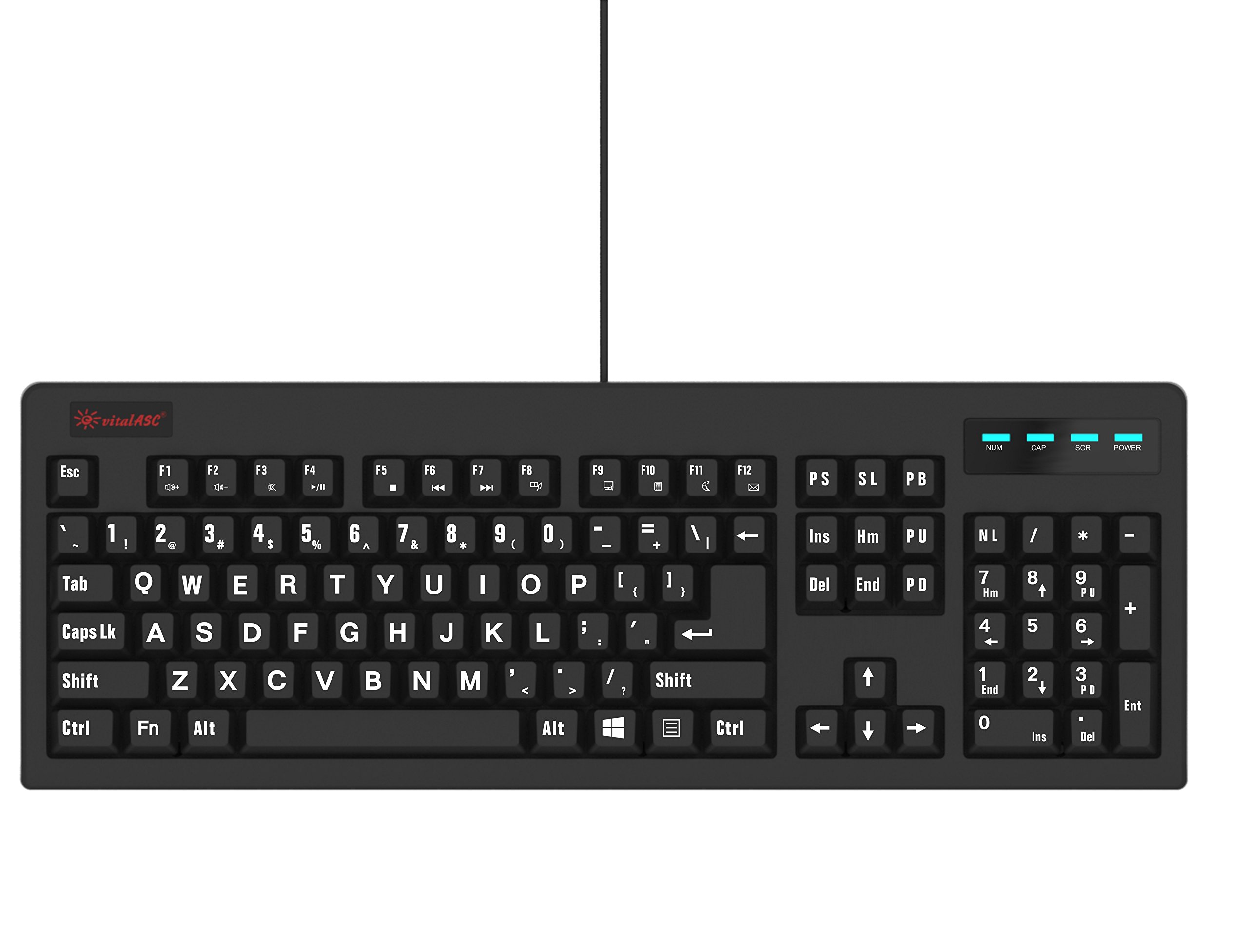 vitalASC New 104-Key Large Print USB Wired 7ft, Spill-Resistant, Sleek Black, Durable Keyboard for Laptop, Mac, TV, and Computer (Black)