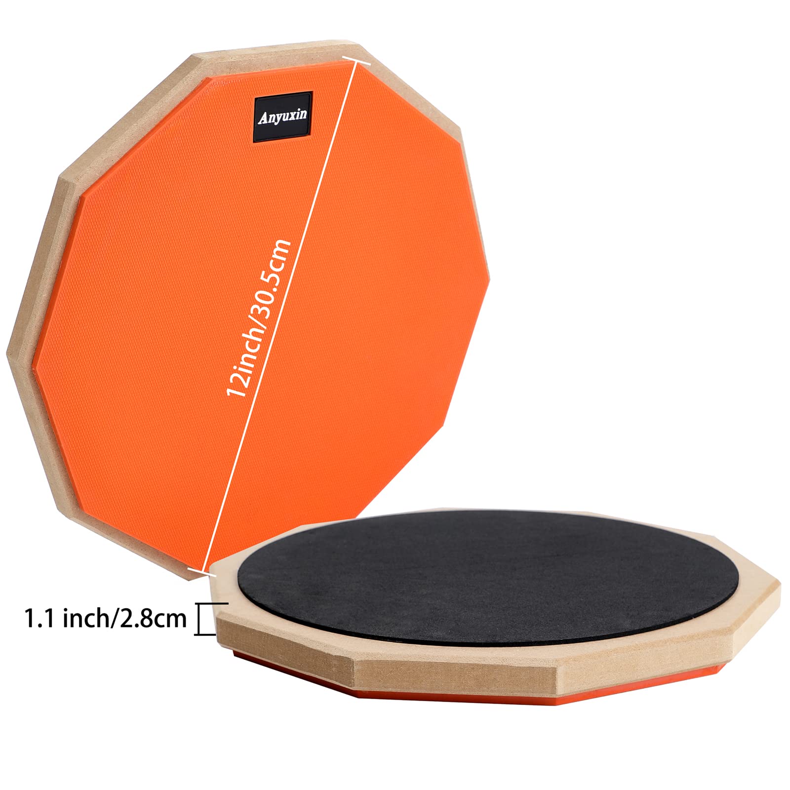 Anyuxin 12 Inch Practice Drum Pad, Double Sided Drum Practice Pads,Dumb Drum Beginner Rubber Practice Pad,with 5A Drum Sticks & Storage Bag(Orange)