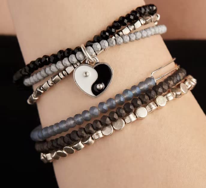 Alex and Ani Accents Beaded Expandable Bangle for Women, Matte Brilliance, Onyx Beads, Rafaelian Gold Finish, 2 to 3.5 in