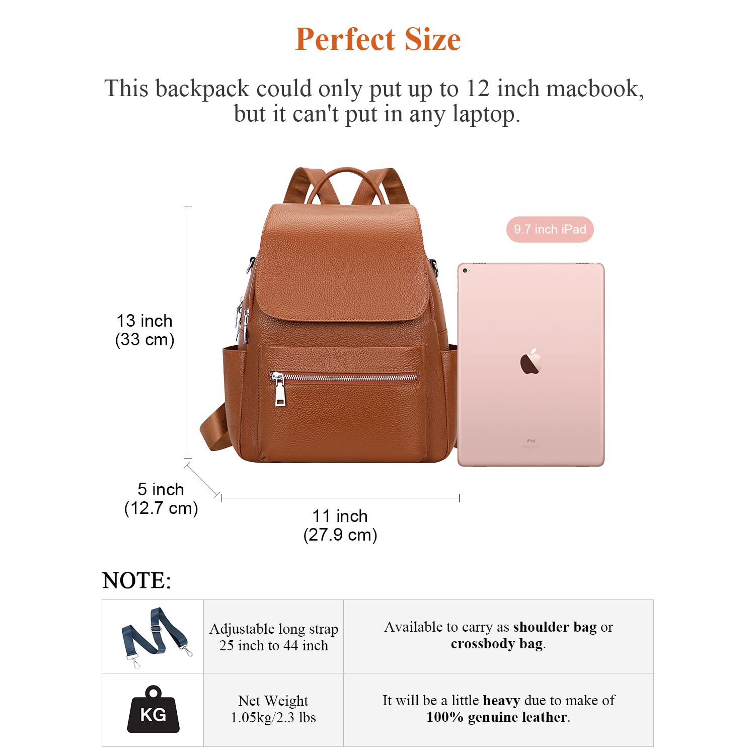 ALTOSY Genuine Leather Backpack Purse for Women Convertible Shoulder Bag Fashion Rucksack Backpack with Flap(A138 Brown)