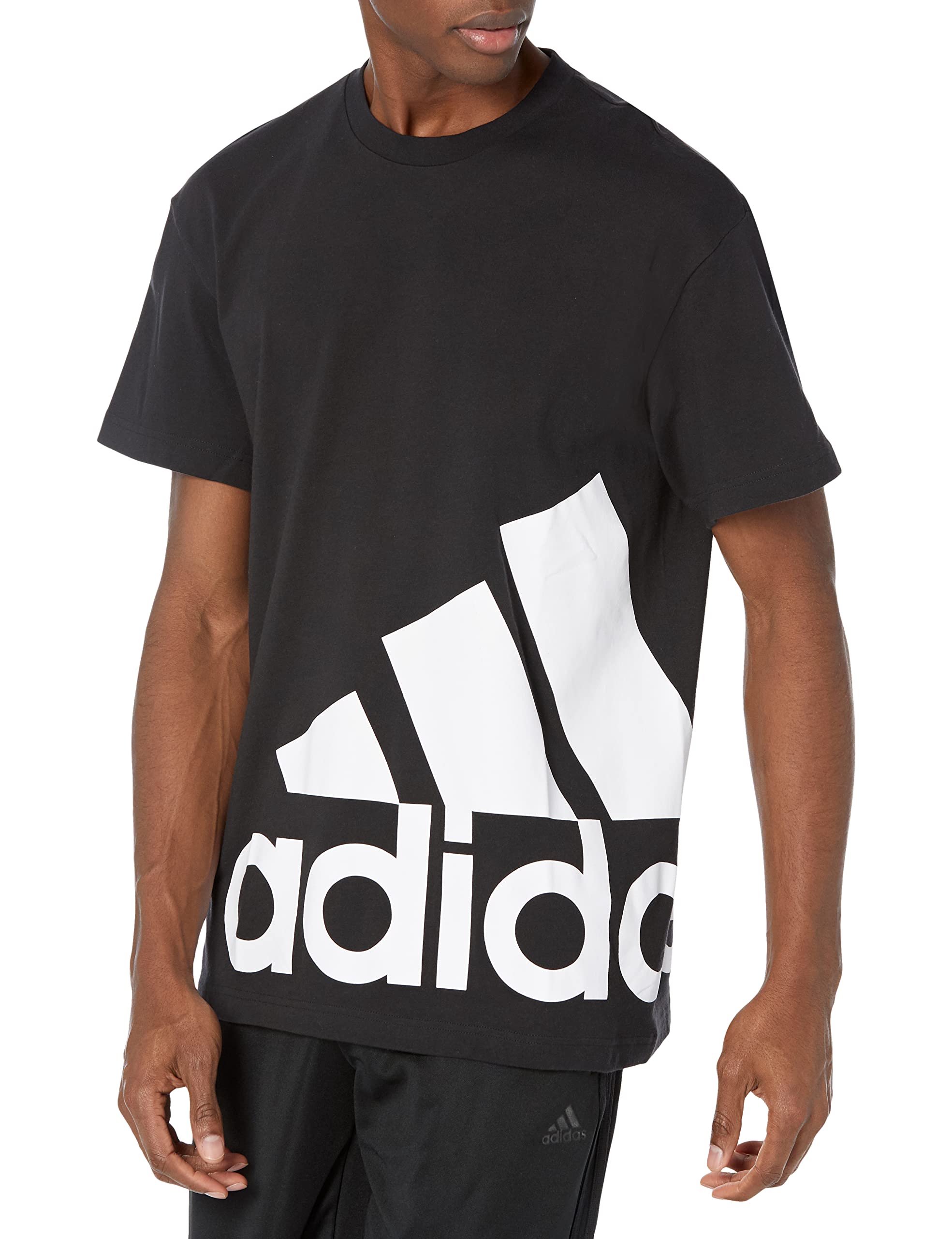 adidas Men's Essentials Giant Logo Tee, Black/White, Large