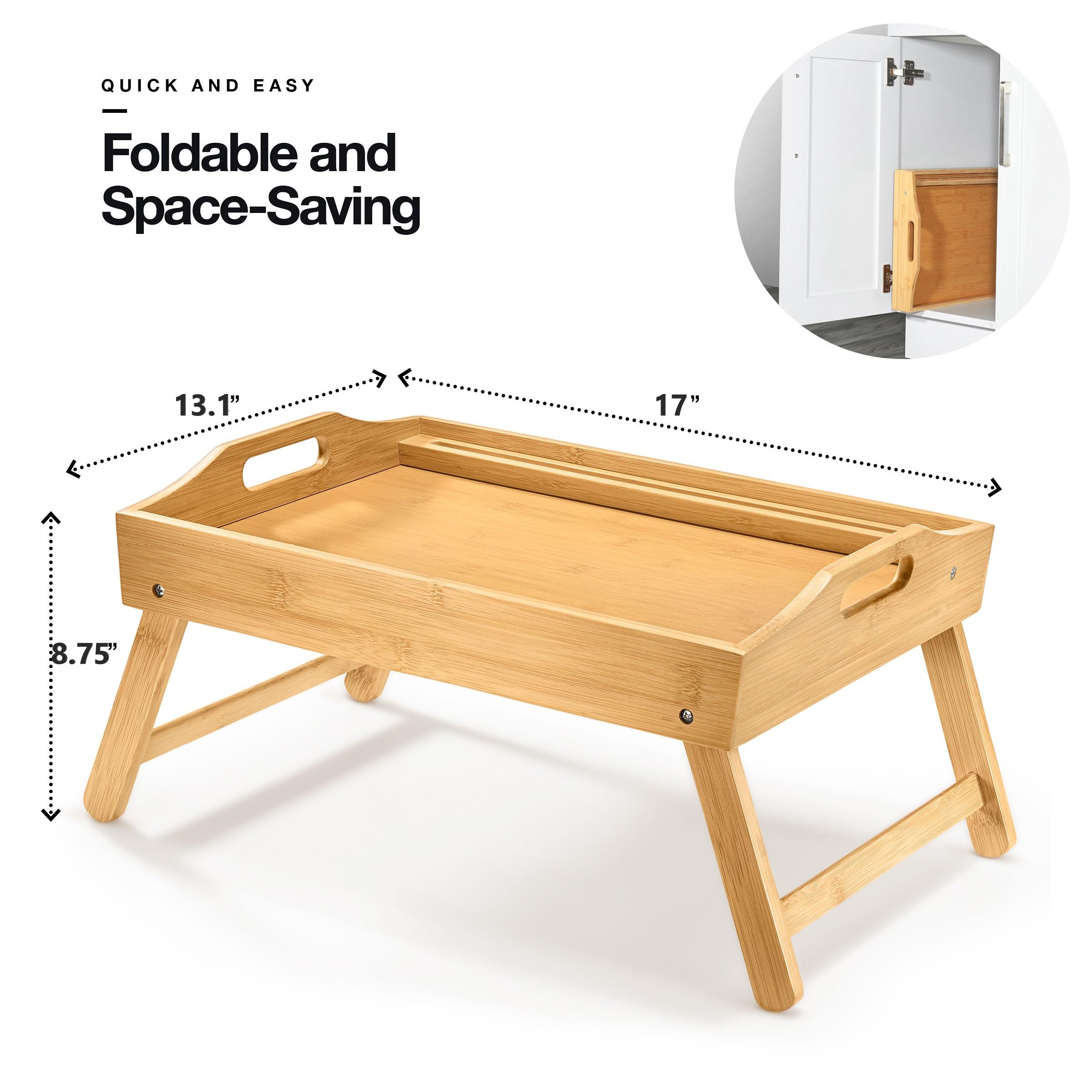 Bed Table Tray with Folding Legs, Laptop Holder and Handles - Breakfast Tray Bamboo Bed Tray for Eating, Sofa, Bed, Food Trays for Eating on Couch, Snacking and Working