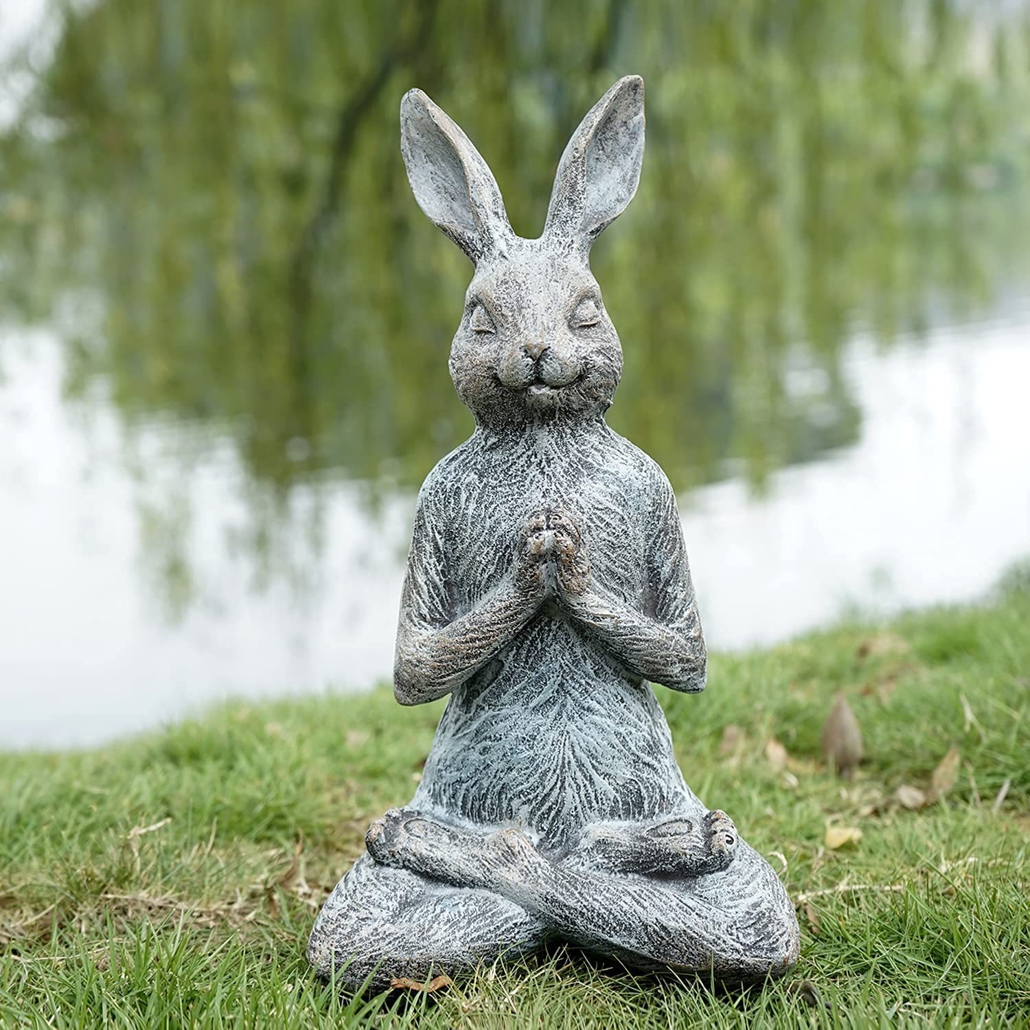 OWADAR Antique Praying Rabbit Bunny Statue Figurine 13" Yoga Bunny Rabbit Sculpture Indoor Outdoor Home Garden Patio Yard Lawn Decoration