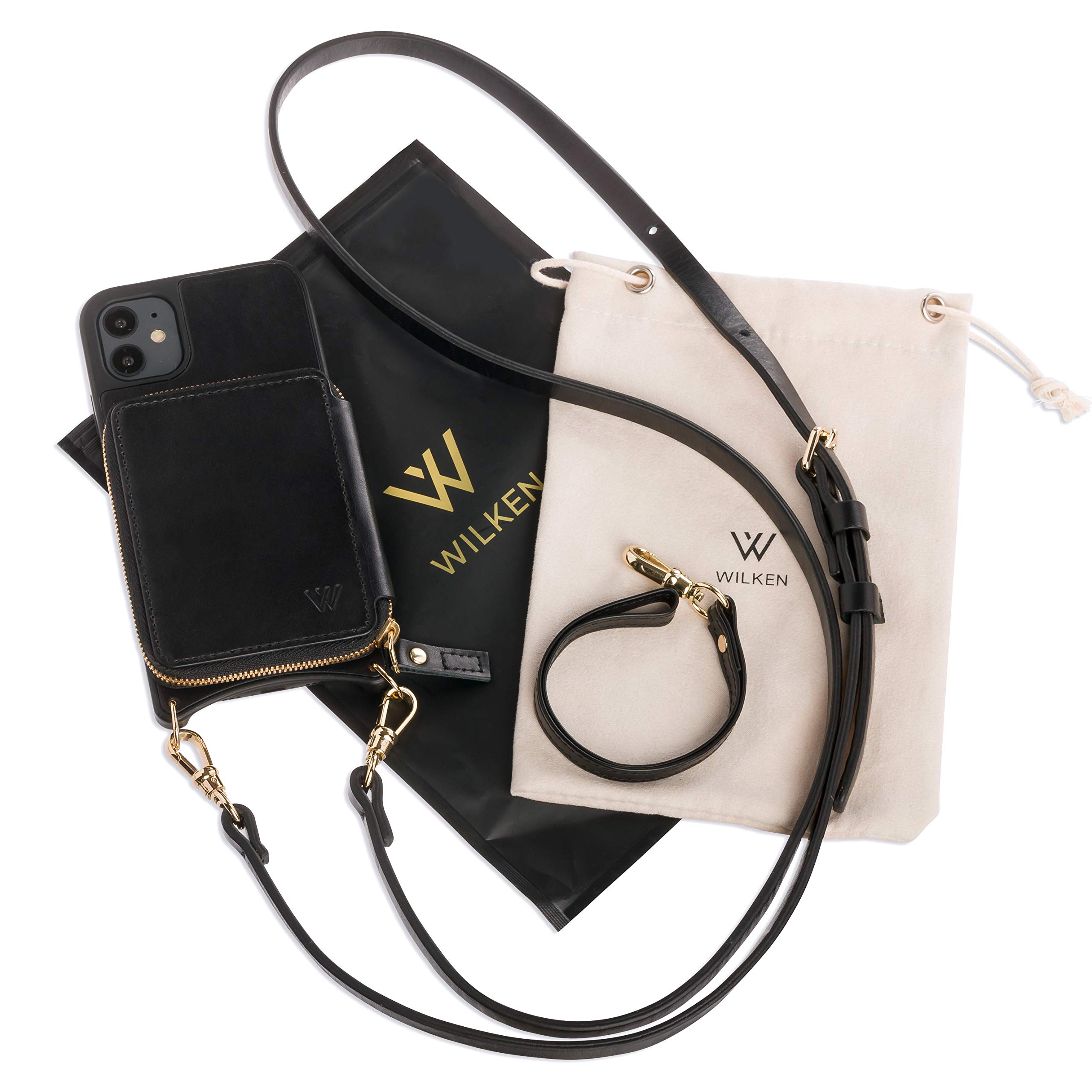 Wilken Crossbody Wallet and Purse Phone Case Compatible with iPhone 11 Pro Max | Includes a Wristlet and Shoulder Strap | Holds Cash and Credit Cards in Leather Zipper Pouch (11 Pro Max, Black)